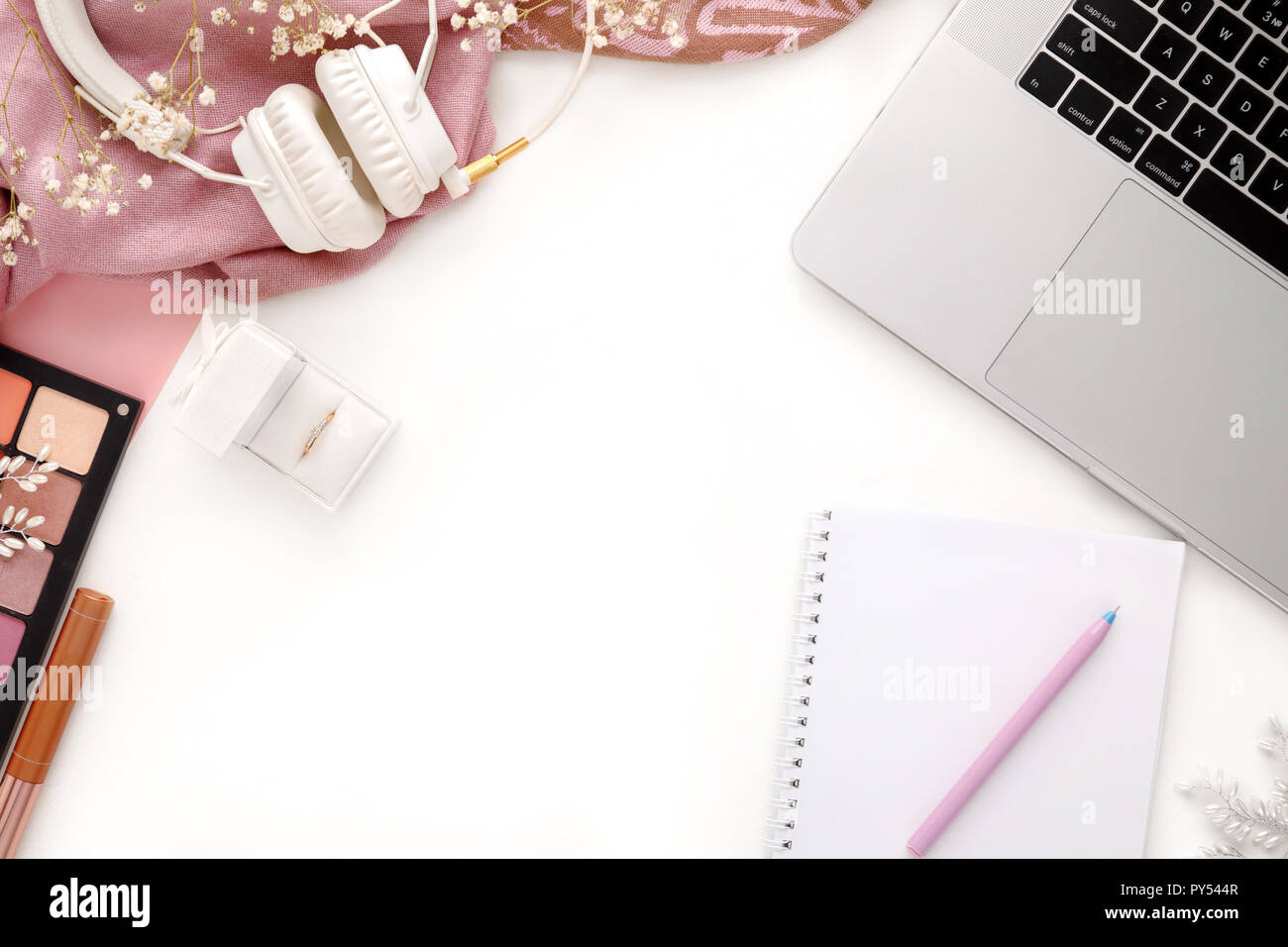 Fashion female pink accessories Set. laptop, headphones and notebook ...