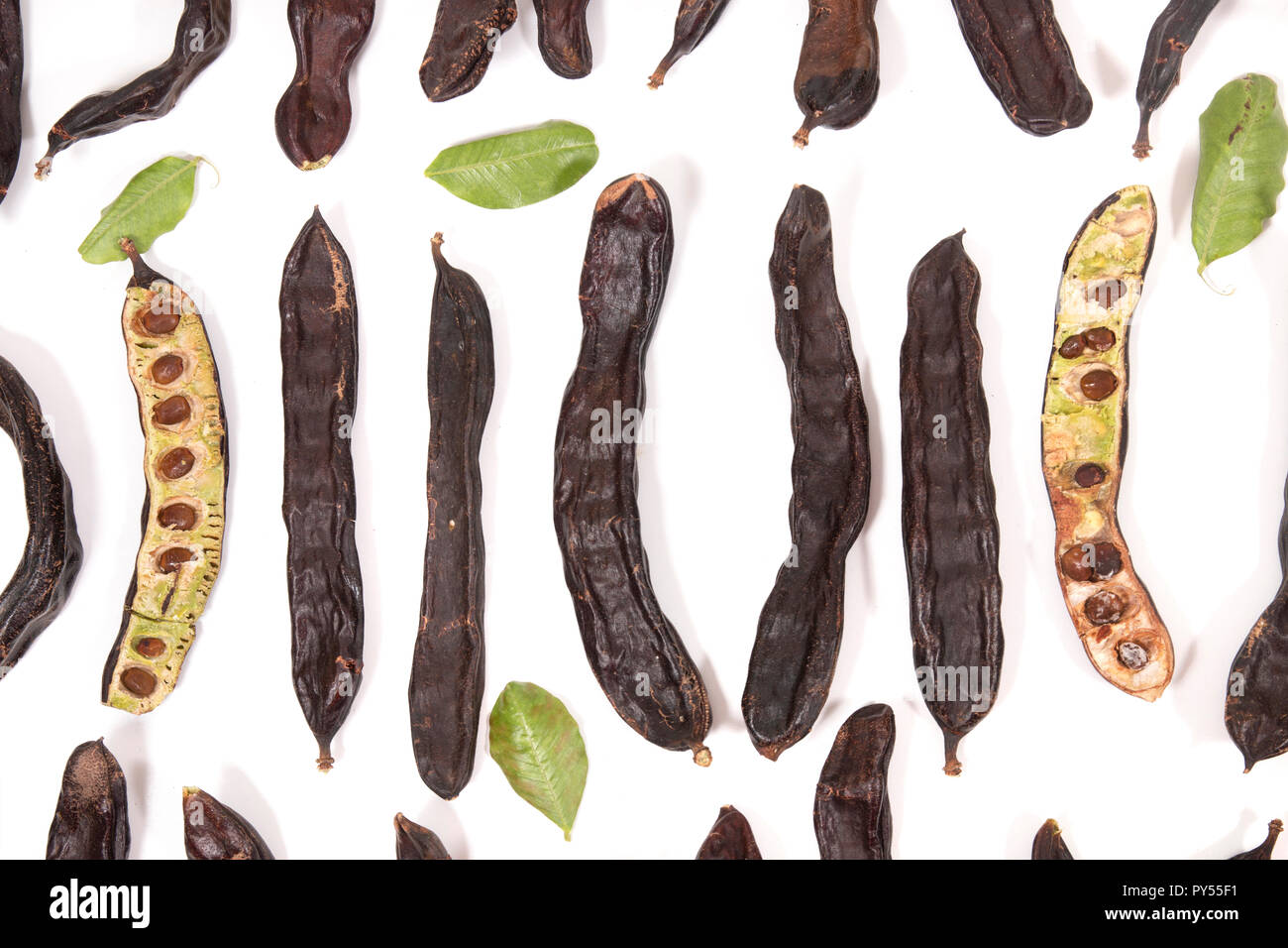 carob fruits assortment isolated over a white background Stock Photo ...