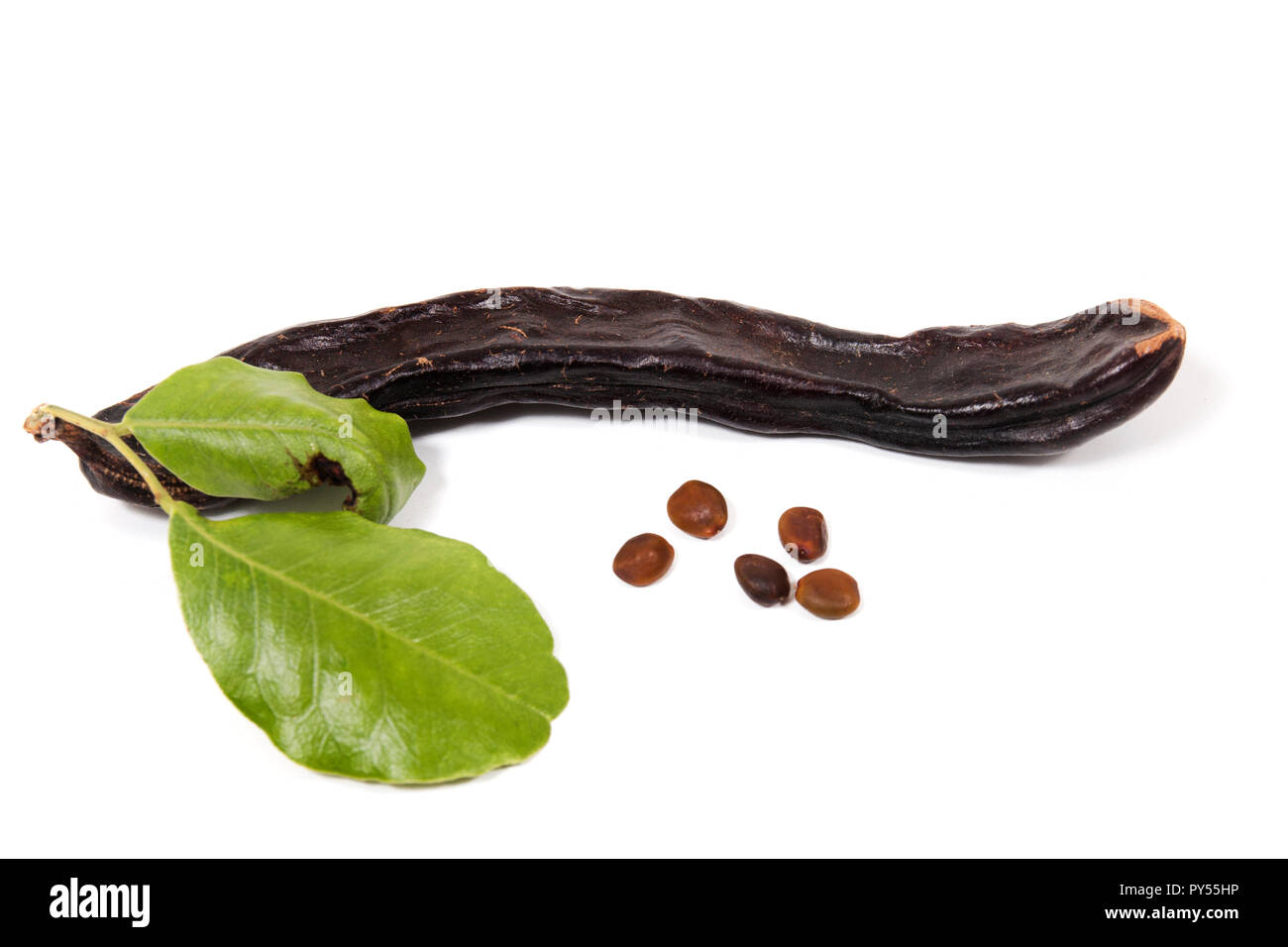 carob fruits with leafs isolated over a white background Stock Photo ...