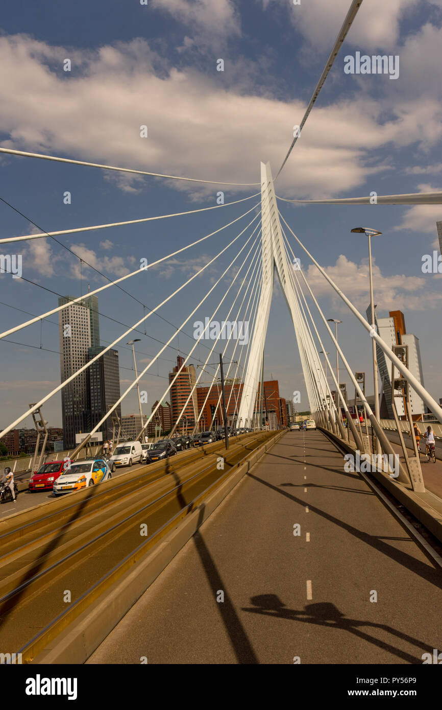 Rotterdam, Netherlands - 27 May: Erasmus bridge at Rotterdam on 27 May ...