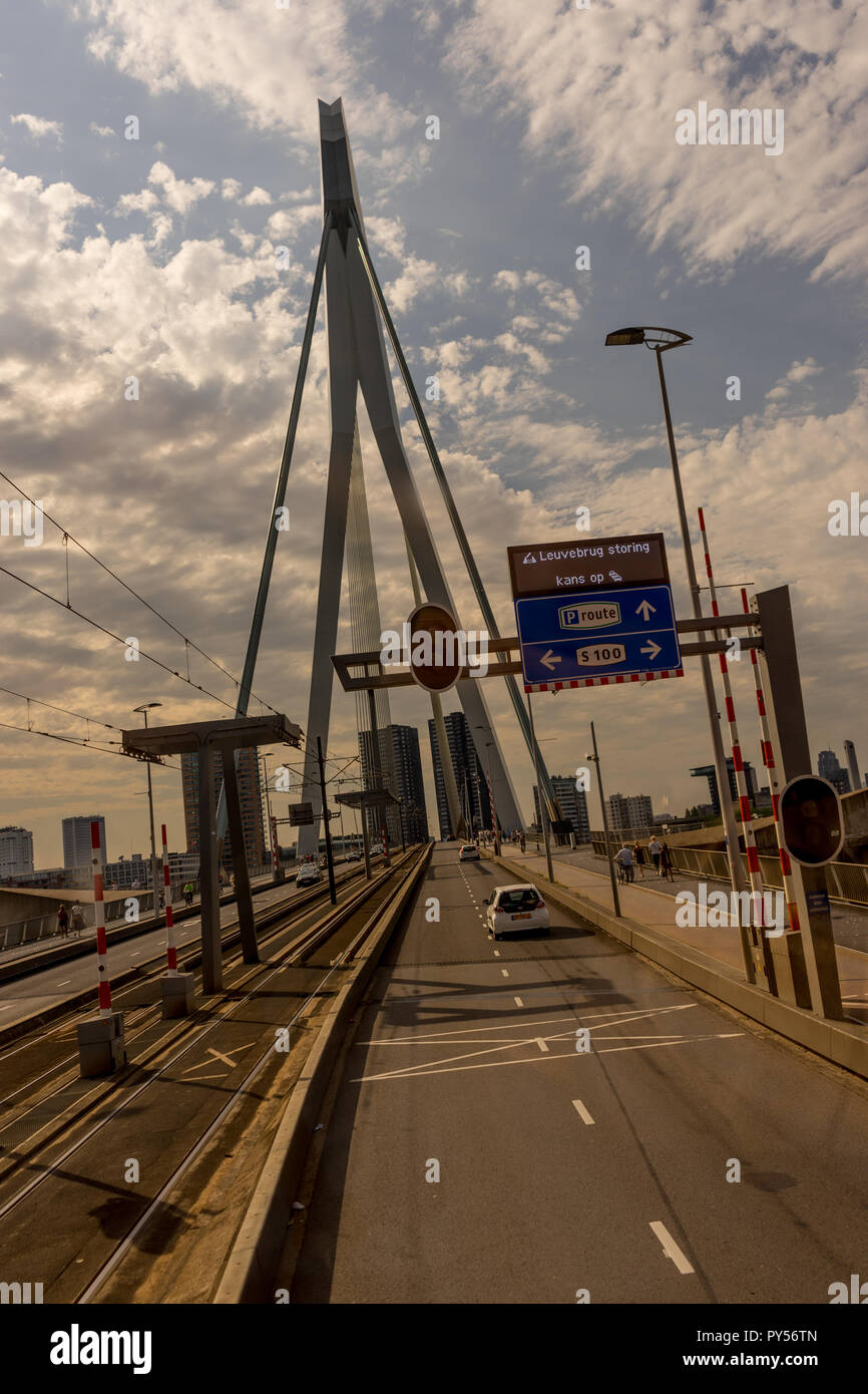 Rotterdam, Netherlands - 27 May: Erasmus bridge at Rotterdam on 27 May ...