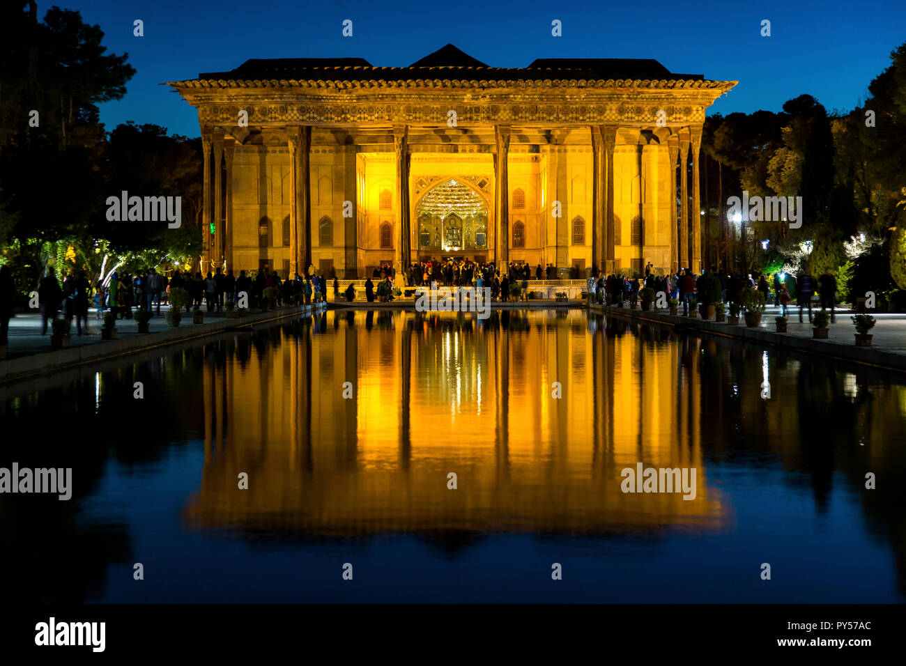 Chehel Sotoun (Forty Columns) is a pavilion in the middle of a park at ...