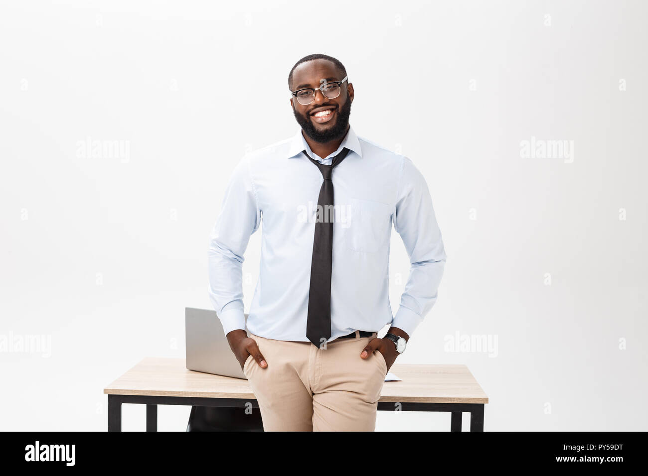 Cheerful big smile from happy executive office workplace isolate over ...