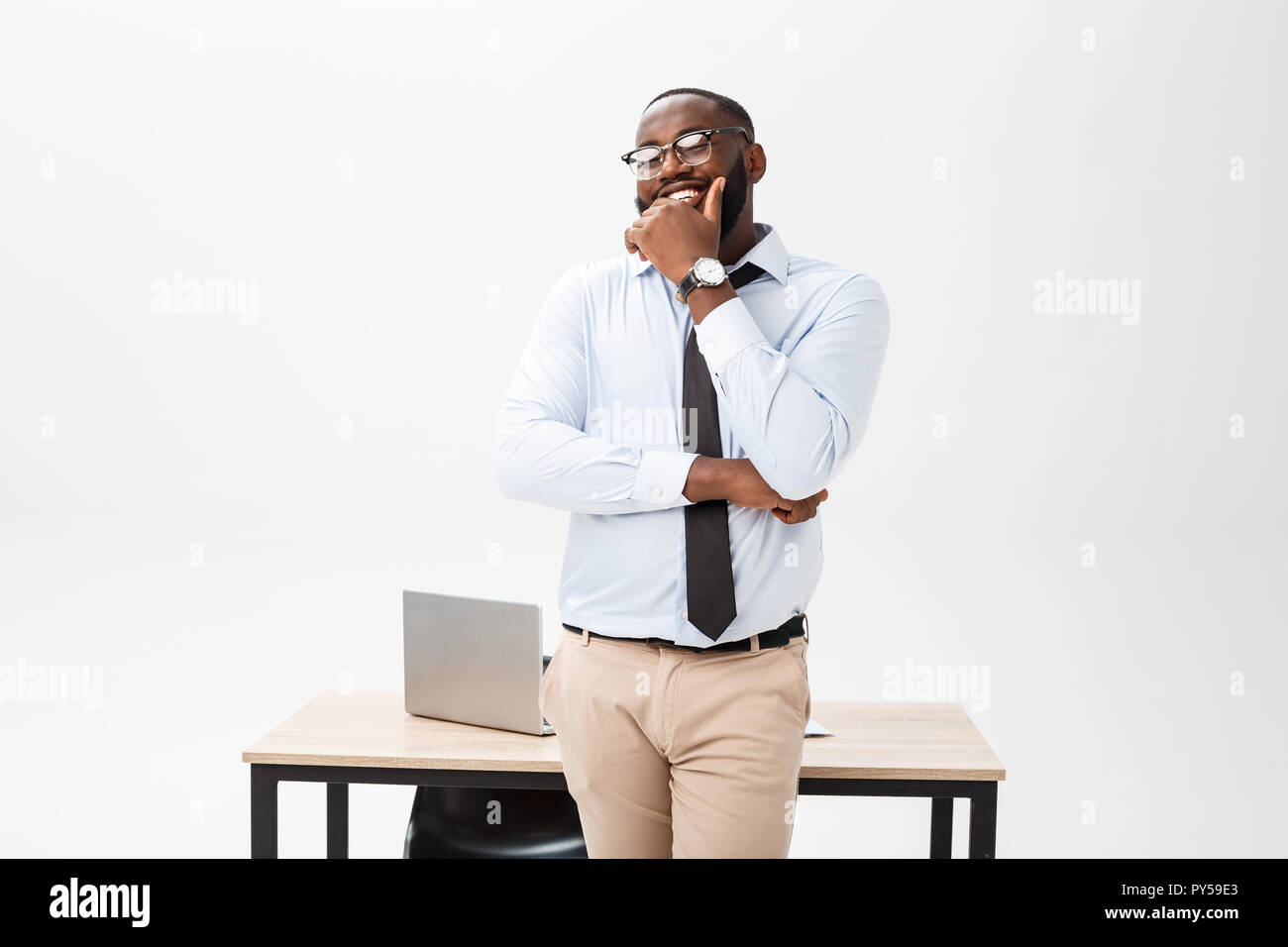 Cheerful big smile from happy executive office workplace isolate over ...