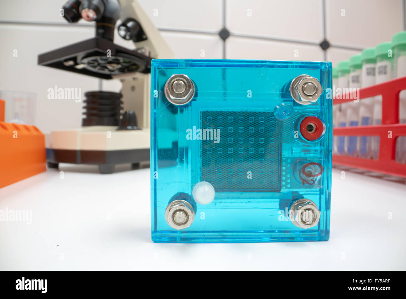Hydrogen fuel cell in lab. Experimentation in the laboratory for ...