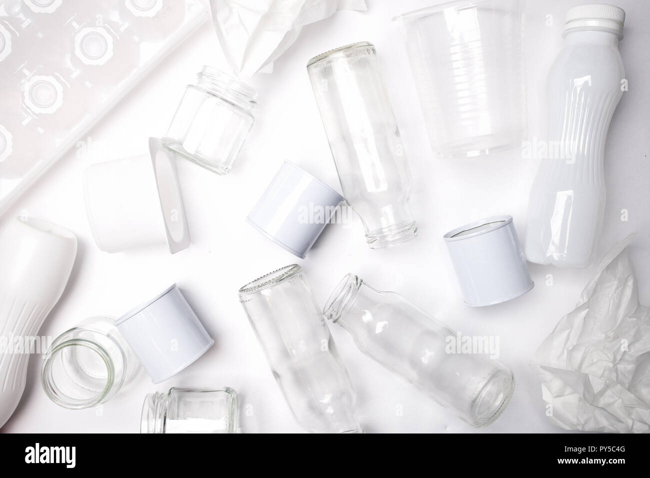 Recyclable garbage consisting of glass, plastic, metal and paper on ...