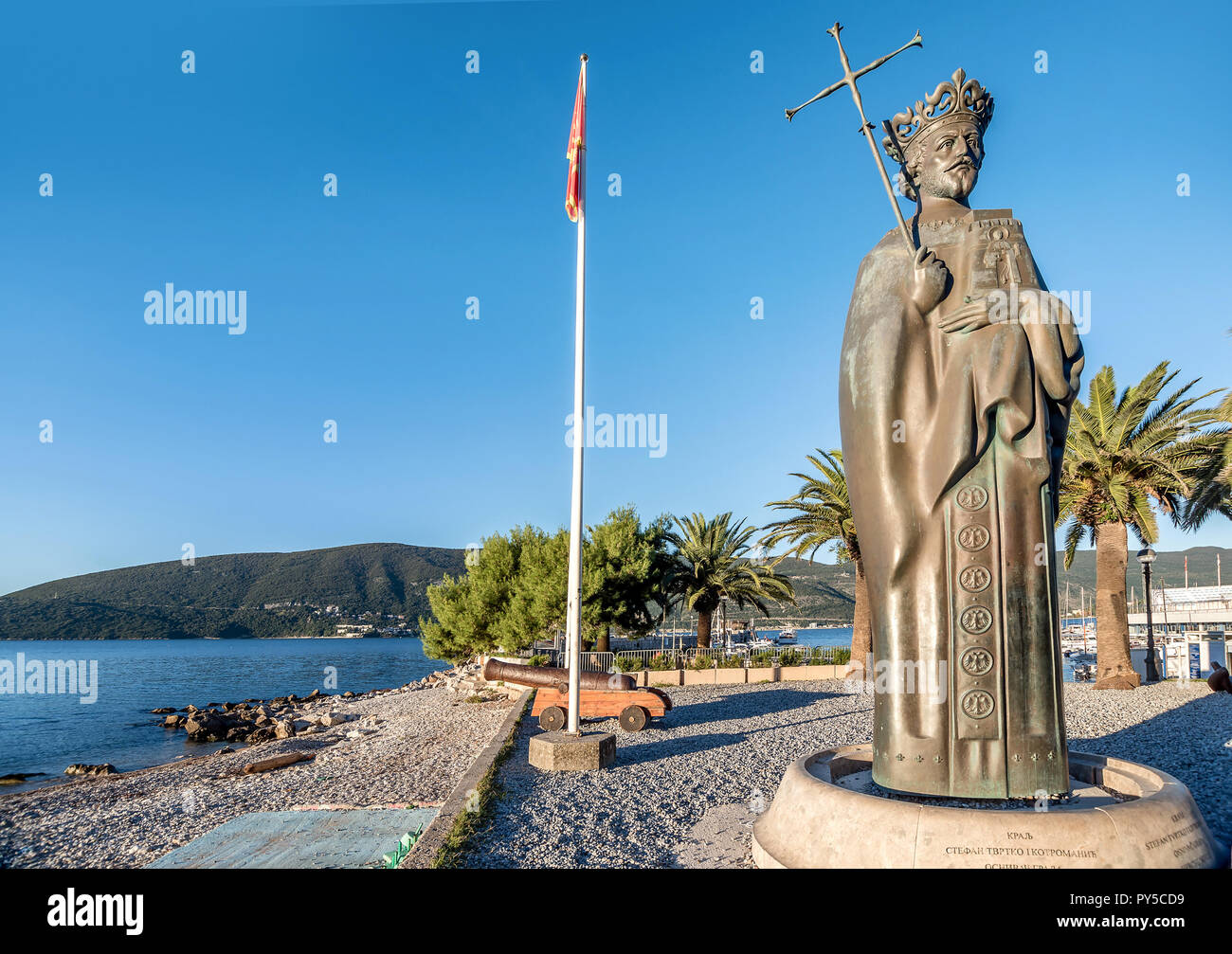 Statue of king Stephen Tvrtko I in port of Herceg Novi, Montenegro ...