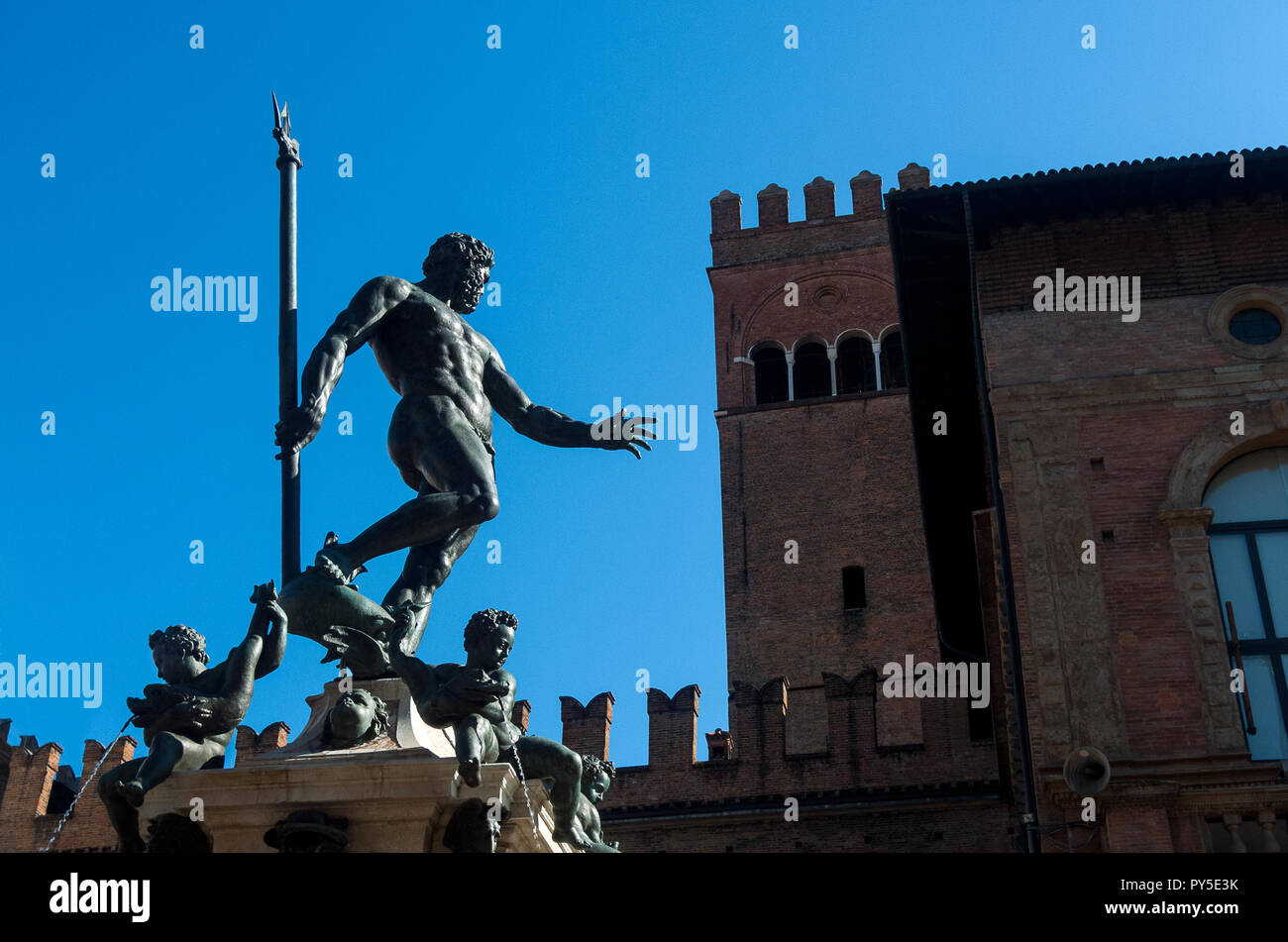 Italy, Bologna, 10/22/2018: the Neptune fountain after restoration ...