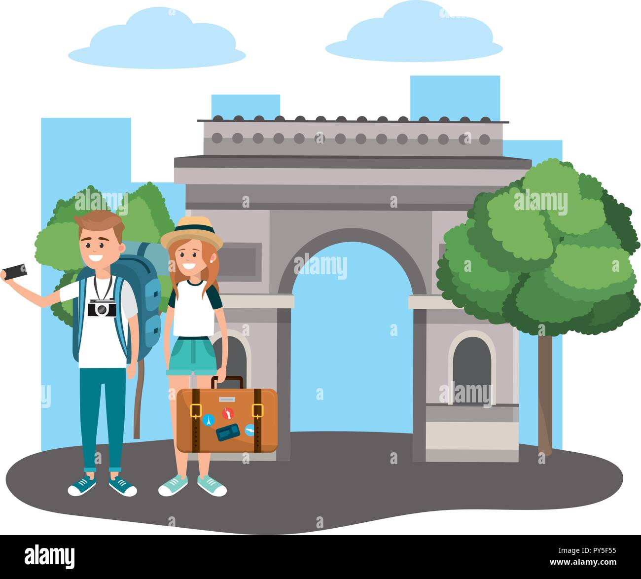 Tourists tourism fun trees europe Stock Vector Images - Alamy