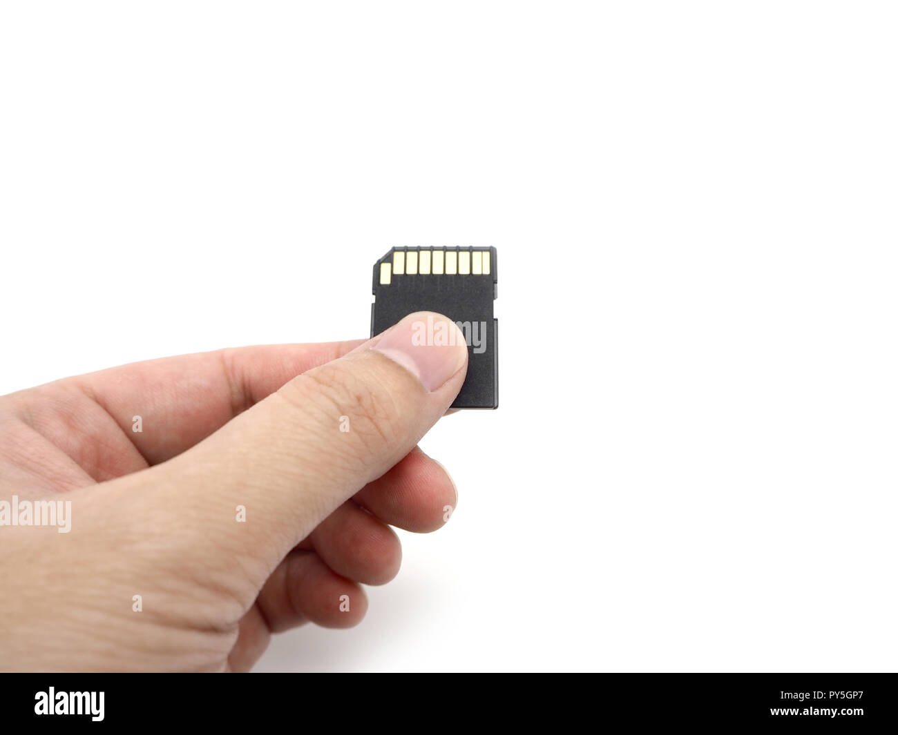 Hand holding a memory card isolated on white background Stock Photo - Alamy