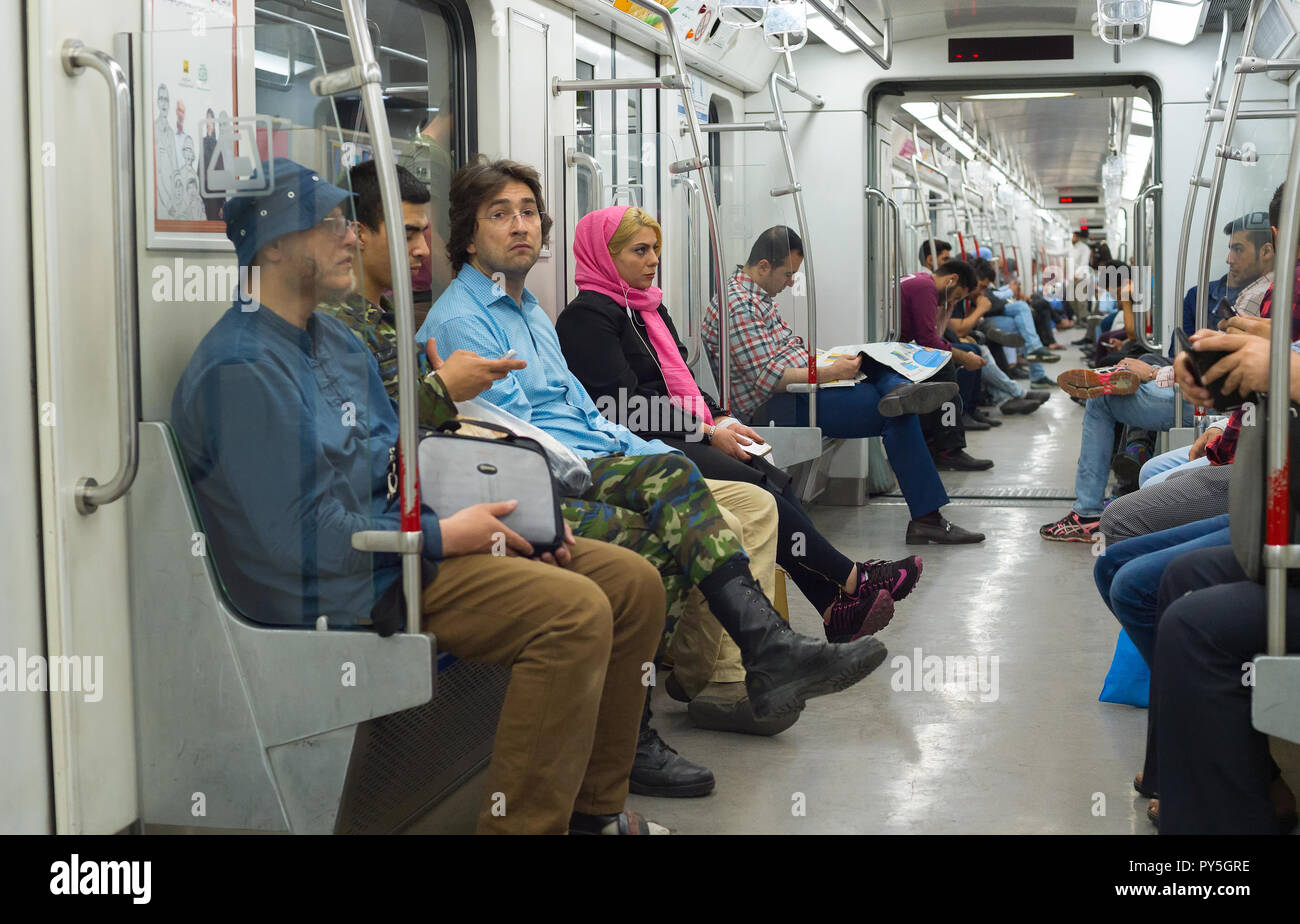 TEHRAN, IRAN - MAY 22, 2017: People at metro train in Tehran. The metro ...