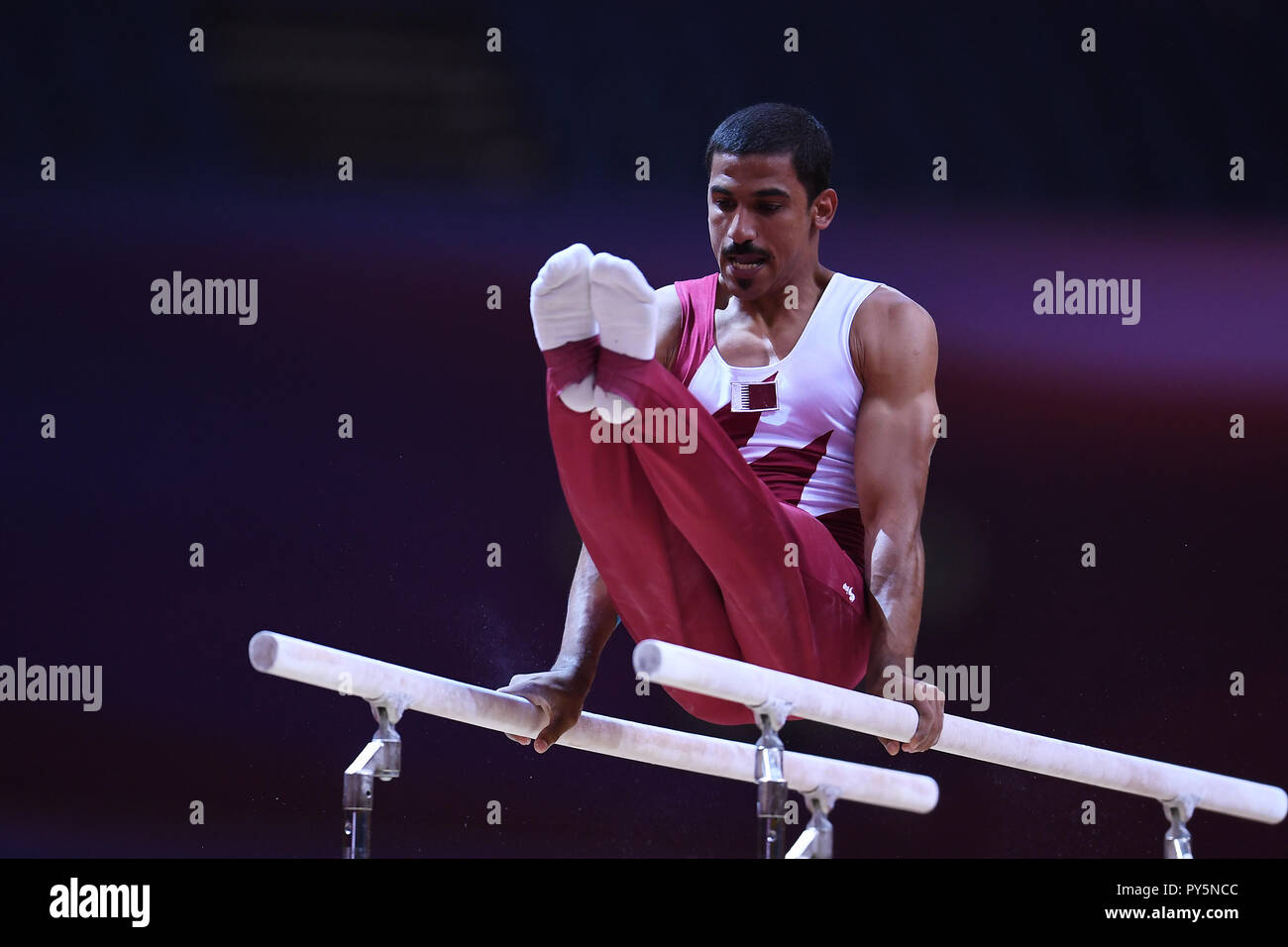 Doha, Qatar. 25th Oct, 2018. Ahmed Aldyani (QAT) at the bar. GES ...