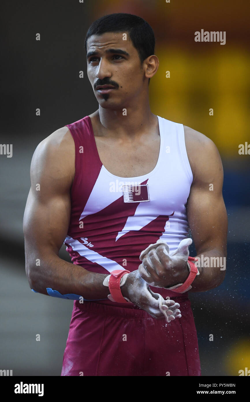Doha, Qatar. 25th Oct, 2018. AHMED MOSA from Qatar prepares for his ...