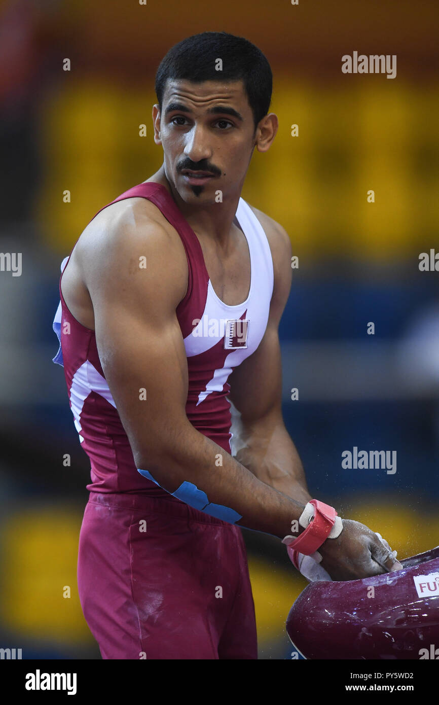 Doha, Qatar. 25th Oct, 2018. AHMED MOSA from Qatar prepares for his ...