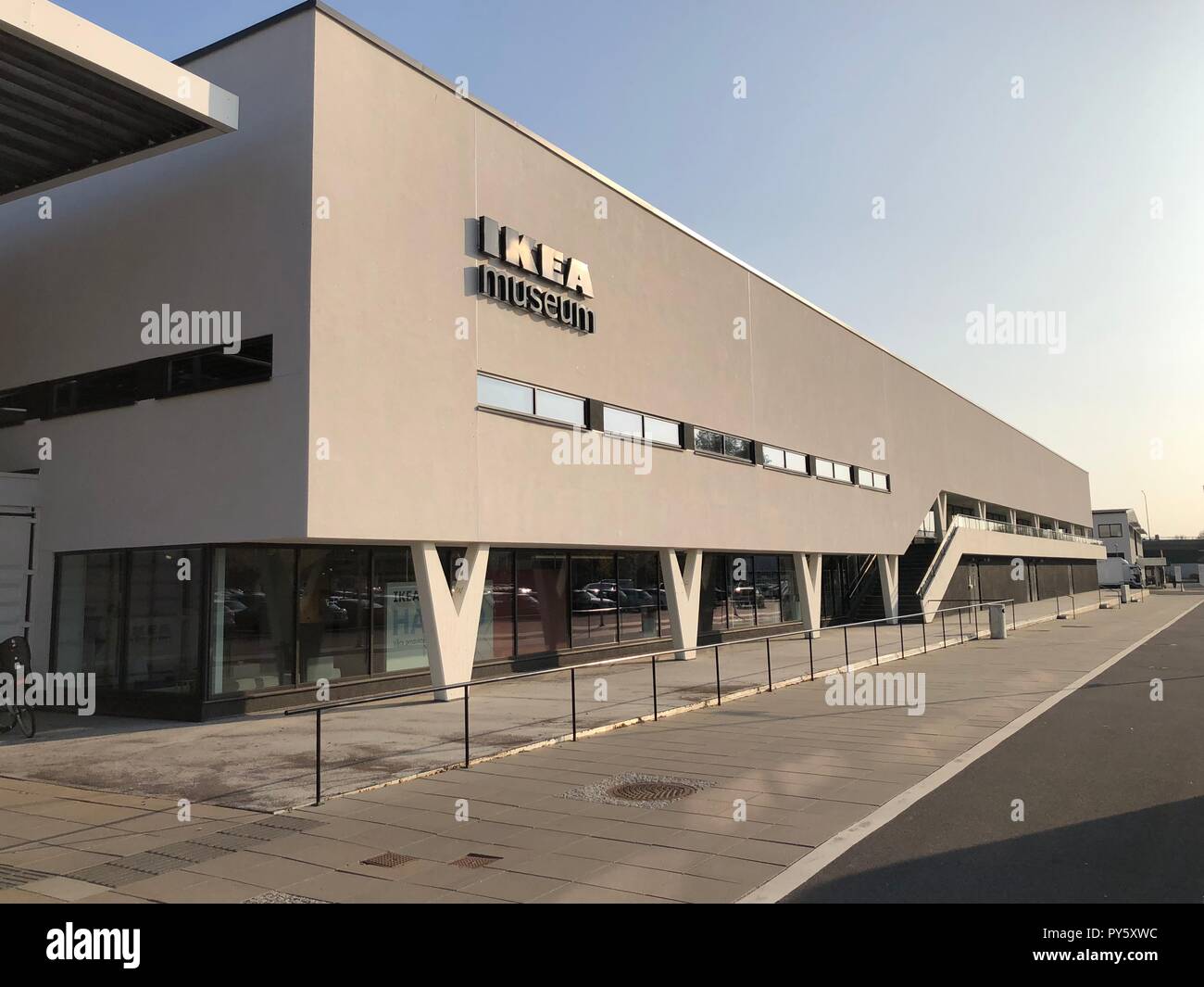 16 October 2018, Sweden, Älmhult: Exterior view of the first Ikea ...