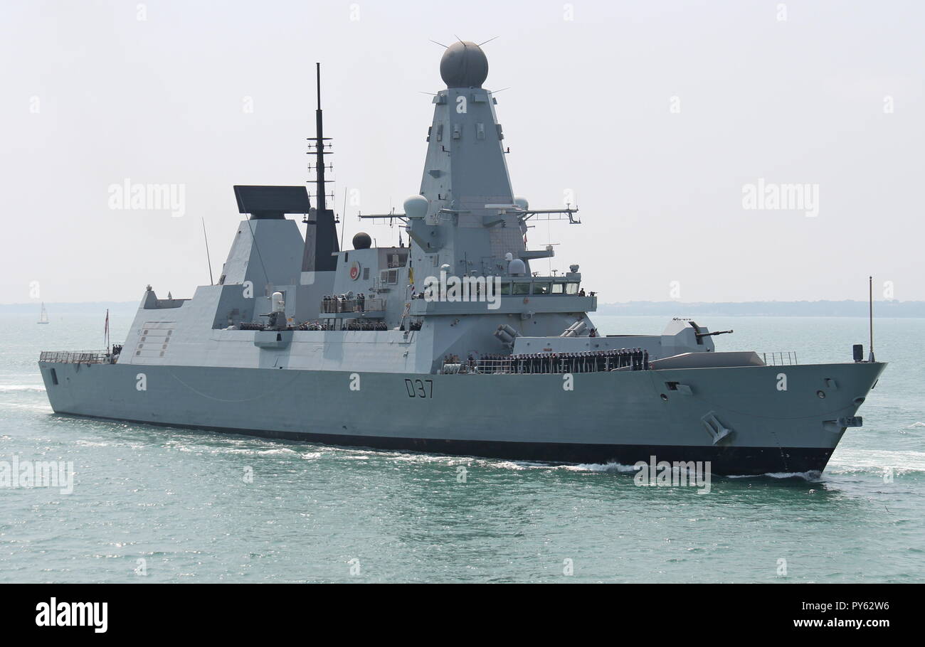 The Royal Navy destroyer HMS Duncan returning to Portsmouth, UK in July ...