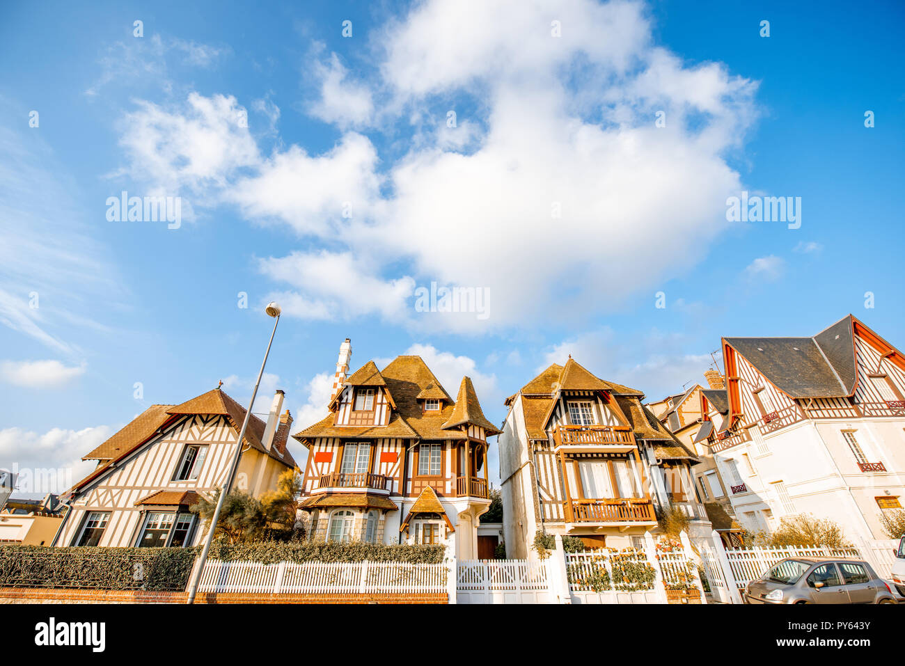 Wide landscape view on the beautiful buildings in Deauville, famous ...
