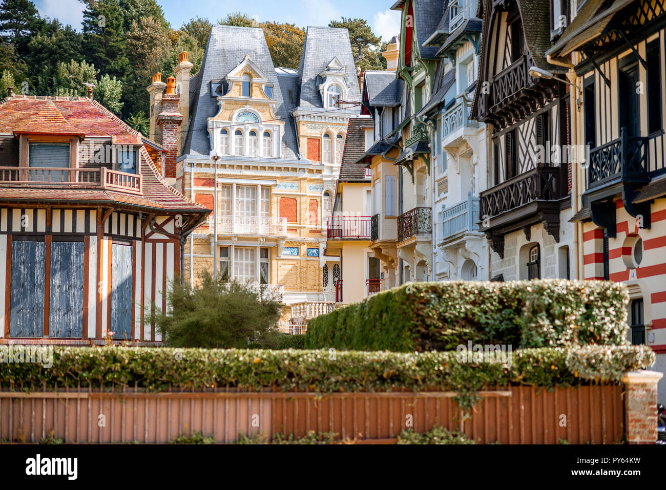 Luxury buildings on the coastline of Trouville, famous french resort in ...