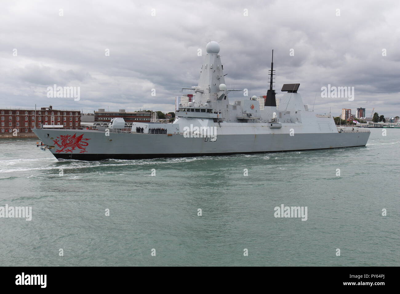 The Royal Navy Type 45 destroyer HMS Dragon sails from her homeport of ...