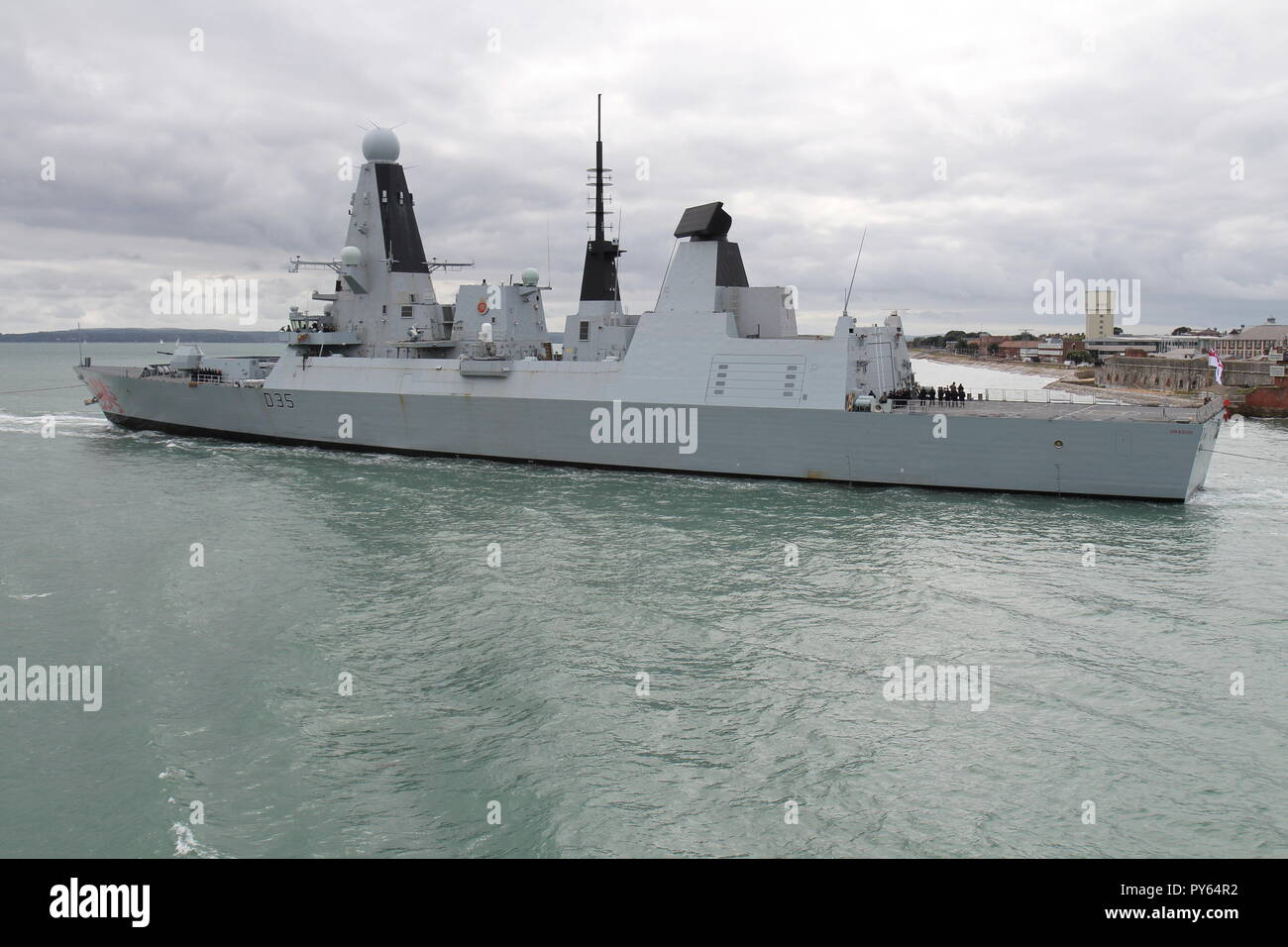 The Royal Navy Type 45 destroyer HMS Dragon sails from her homeport of ...