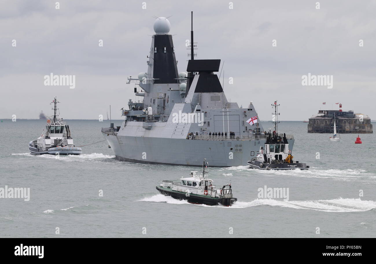 The Royal Navy Type 45 destroyer HMS Dragon sails from her homeport of ...