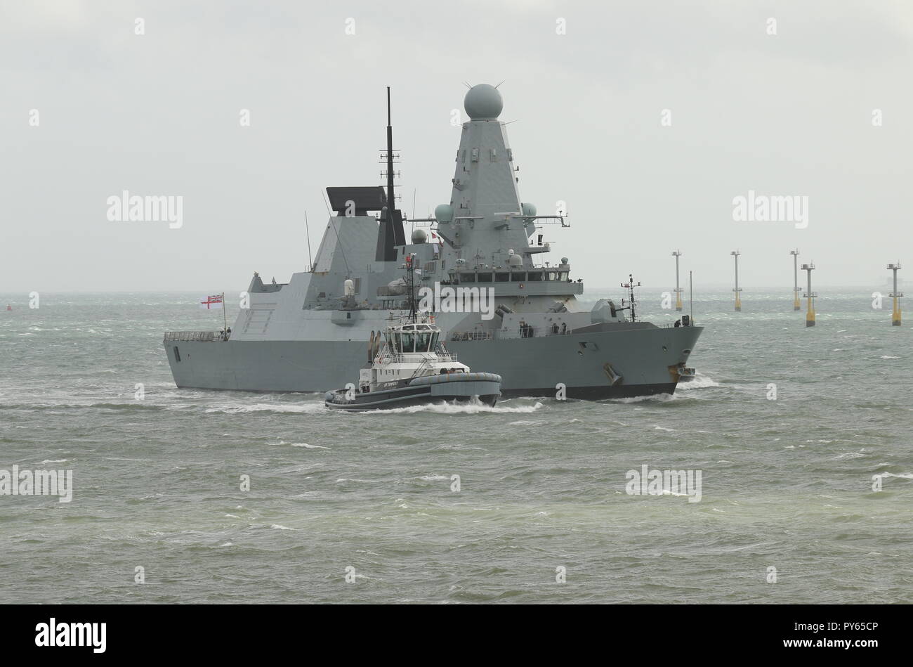 The Royal Navy Type 45 destroyer HMS Diamond arriving at her homeport ...