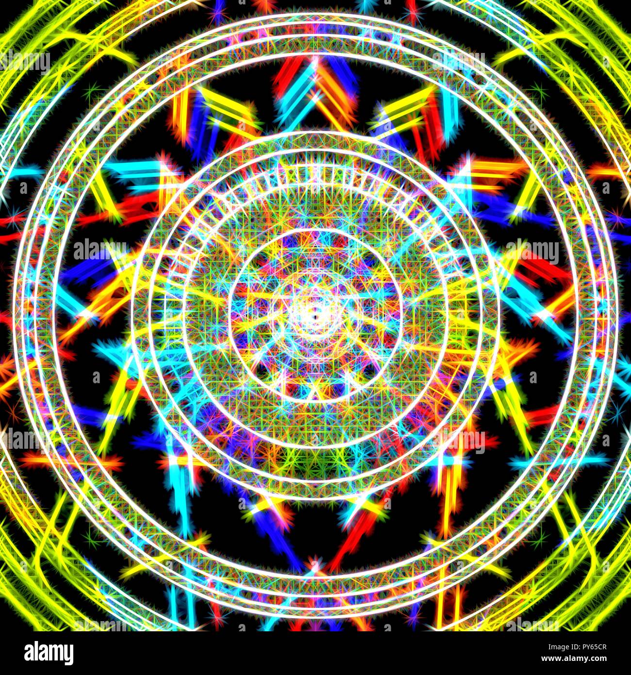 A colorful and vivid image with abstract Sacred Geometry. A psychedelic ...