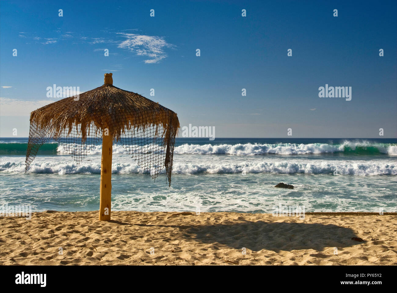 Palapa on Gulf of California (Sea of Cortez) beach near Punta Gorda ...