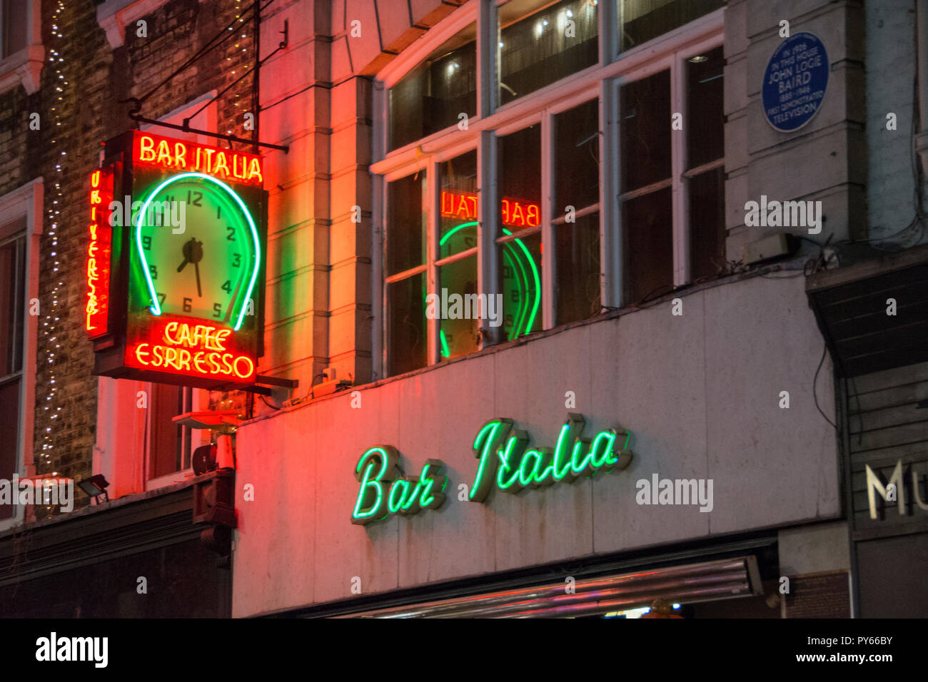 John Loge Baird blue plaque outside Soho's 24-hour traditional Italian ...