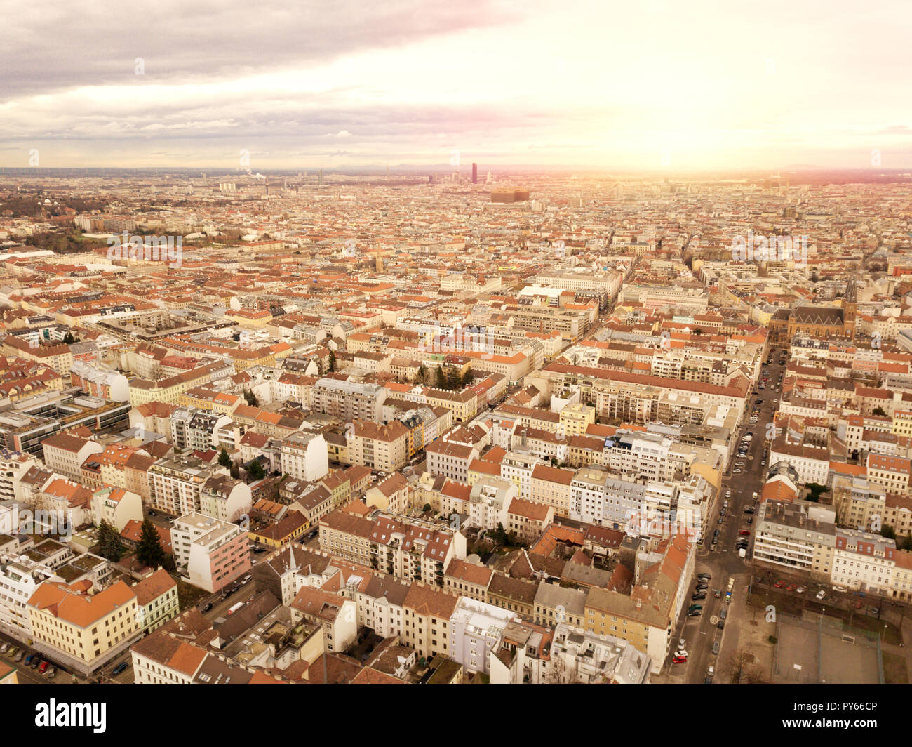 Bird view of the city of Vienna at sunset Stock Photo - Alamy