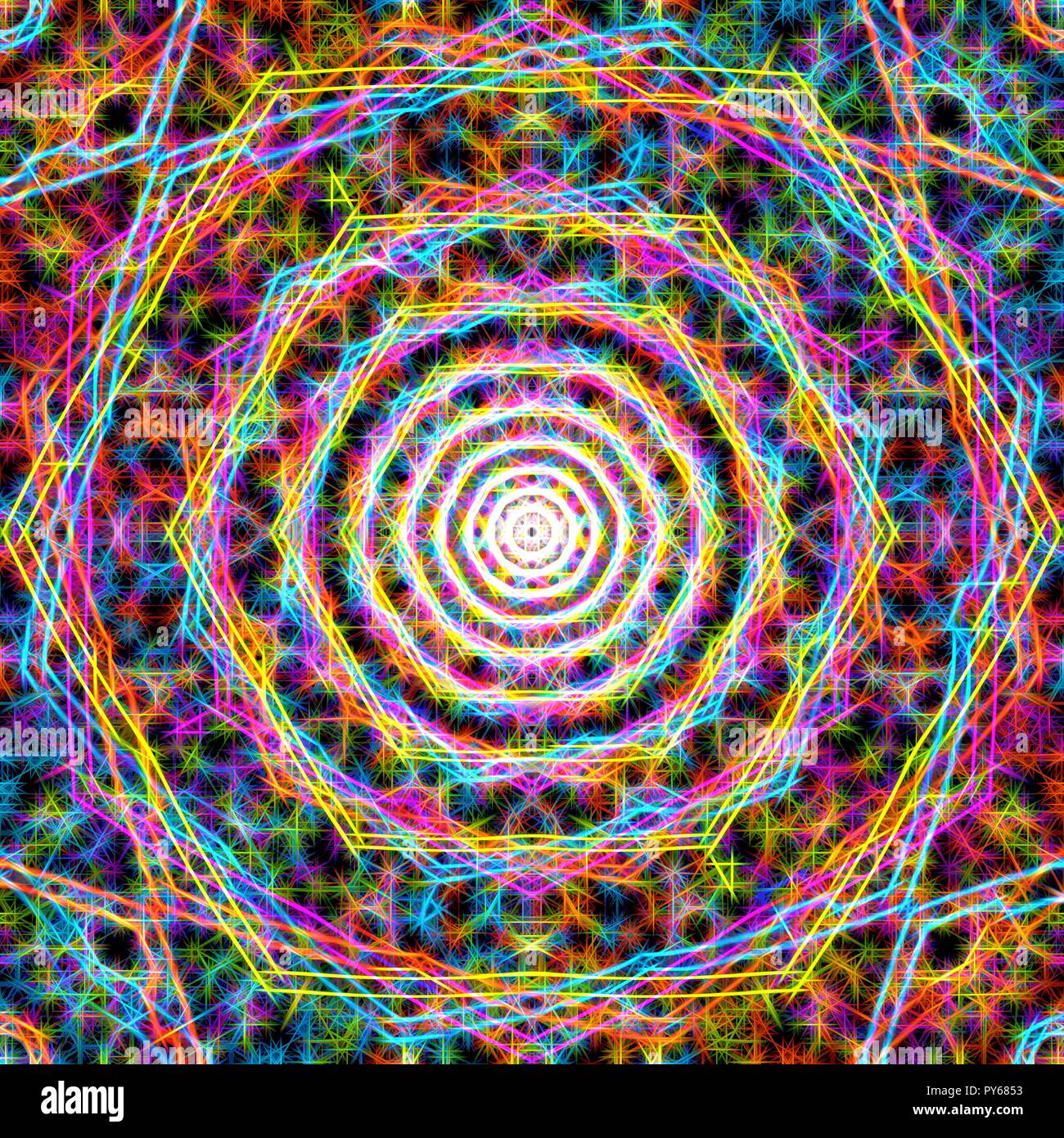 A colorful and vivid image with abstract Sacred Geometry. A psychedelic ...