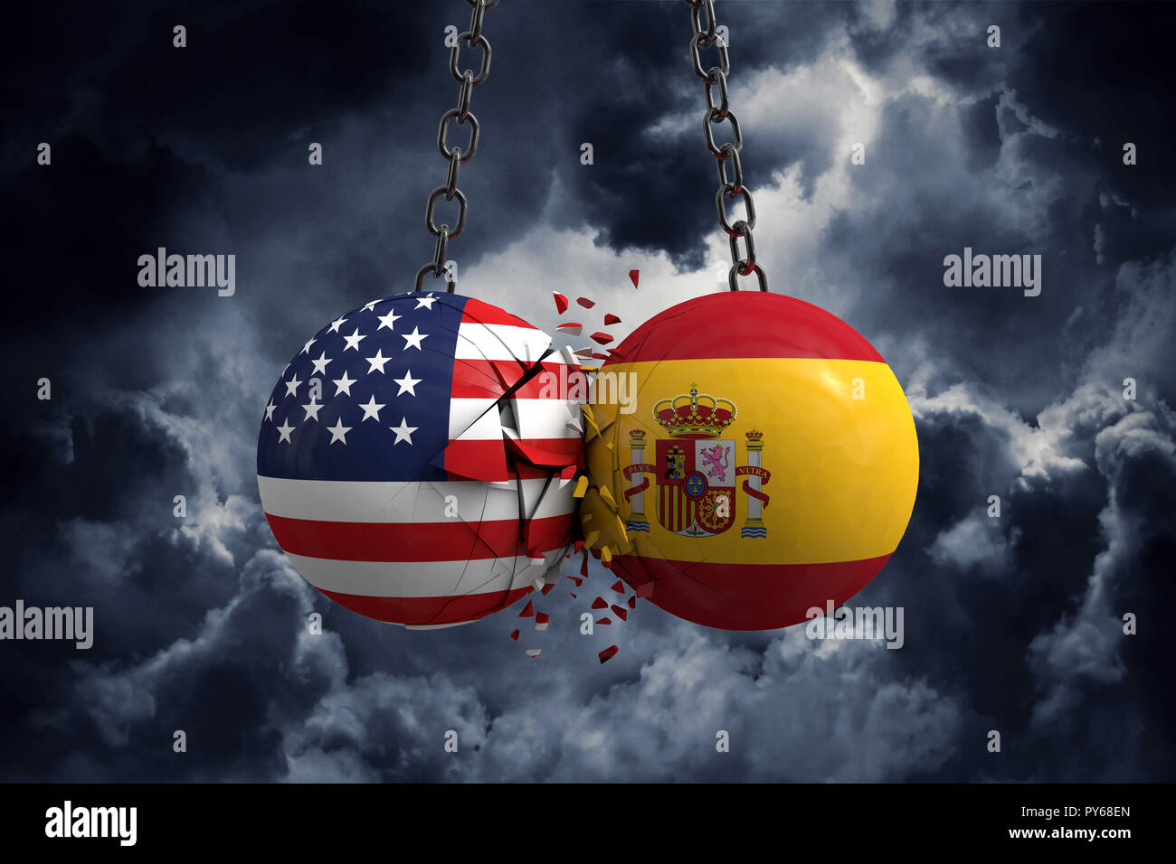 Relationship conflict between USA and Spain. Trade deal concept. 3D ...