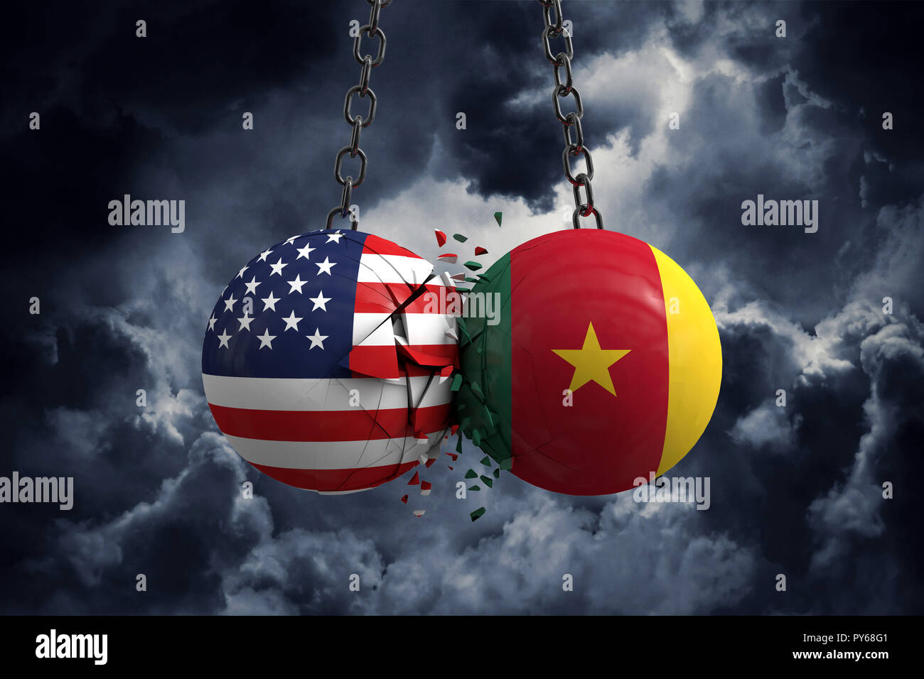 Relationship conflict between USA and Cameroon. Trade deal concept. 3D ...