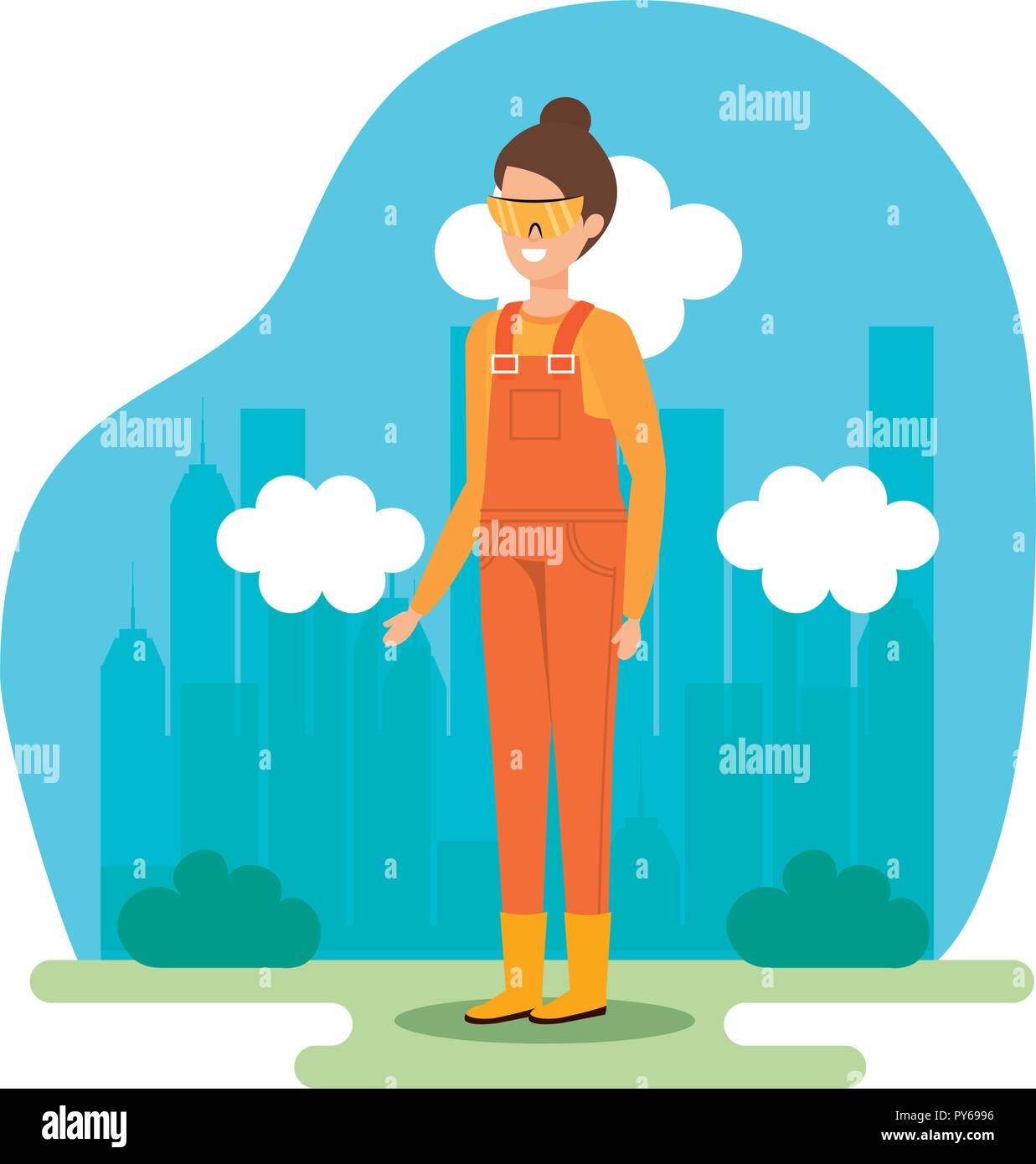 female builder constructor with goggles vector illustration design ...