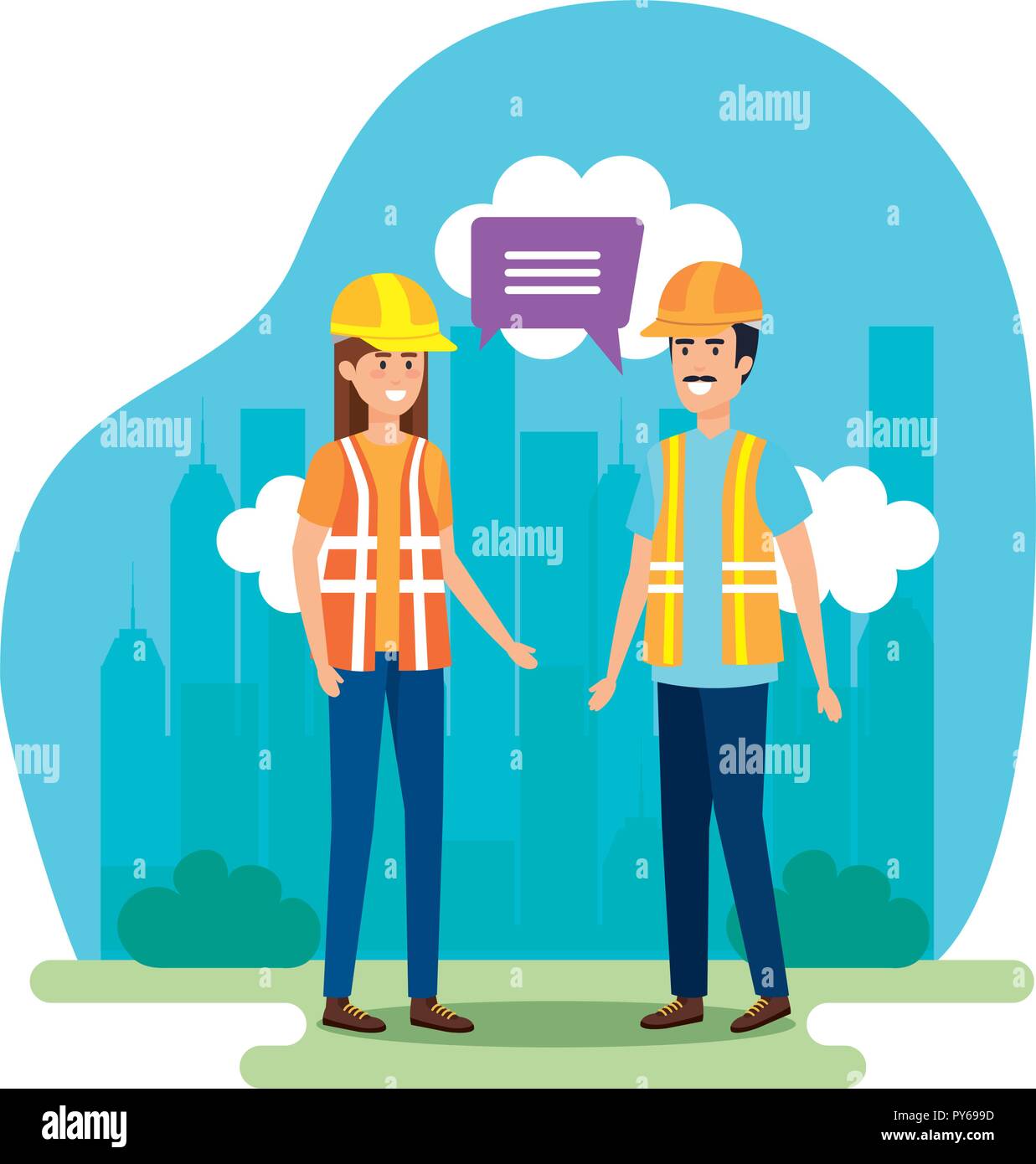 industrial workers talking in the camp vector illustration design Stock ...