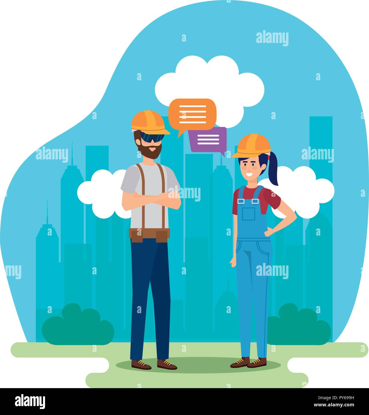 industrial workers talking in the camp vector illustration design Stock ...