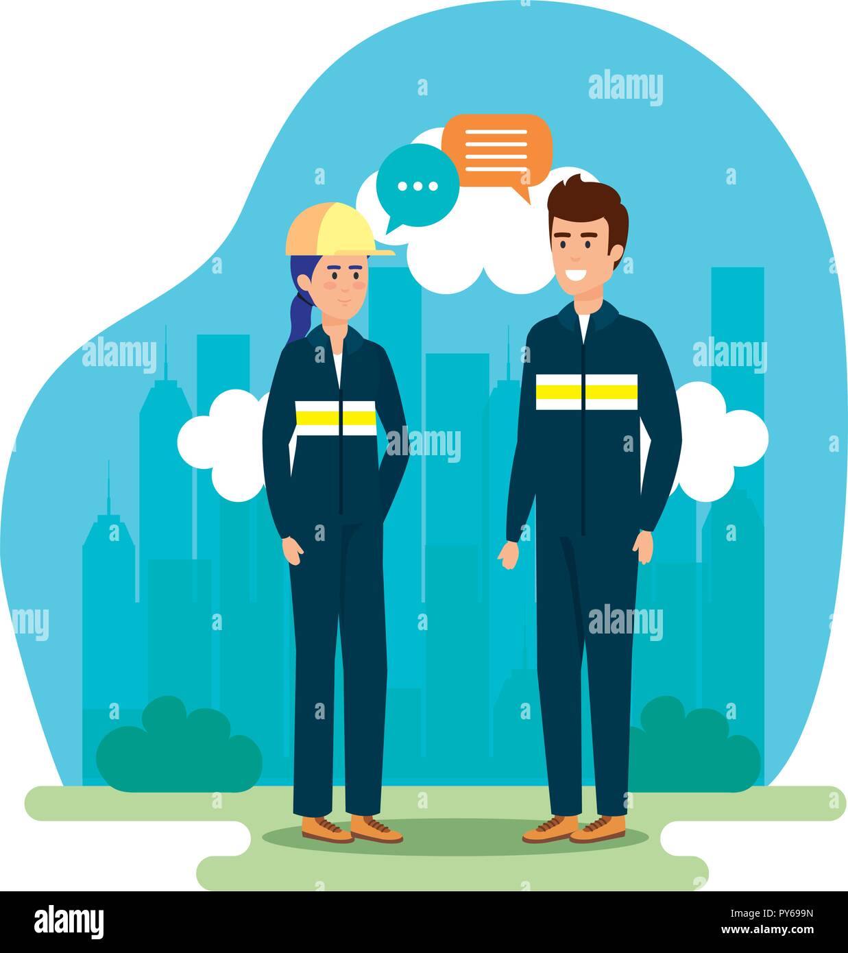 industrial workers talking in the camp vector illustration design Stock ...