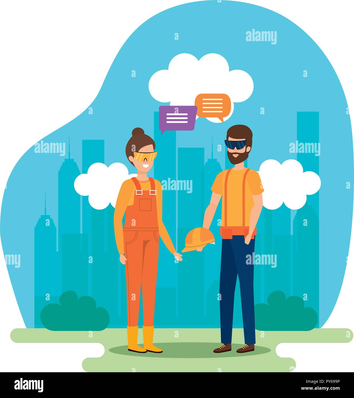 industrial workers talking in the camp vector illustration design Stock ...