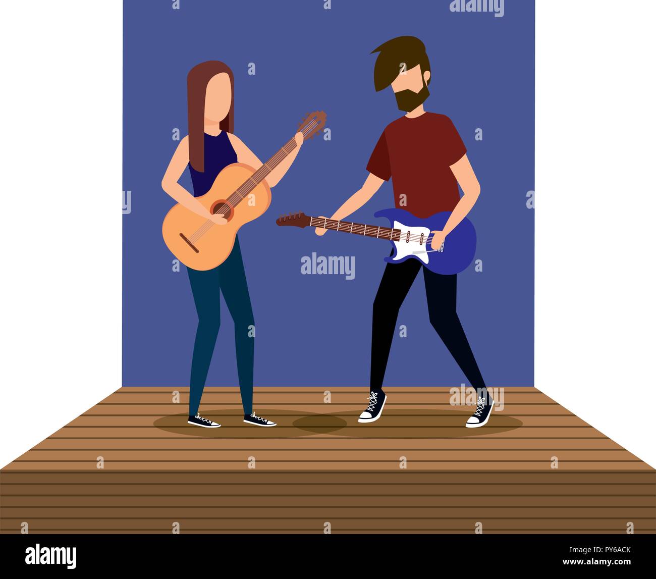 musical duet on stage avatars characters vector illustration design ...