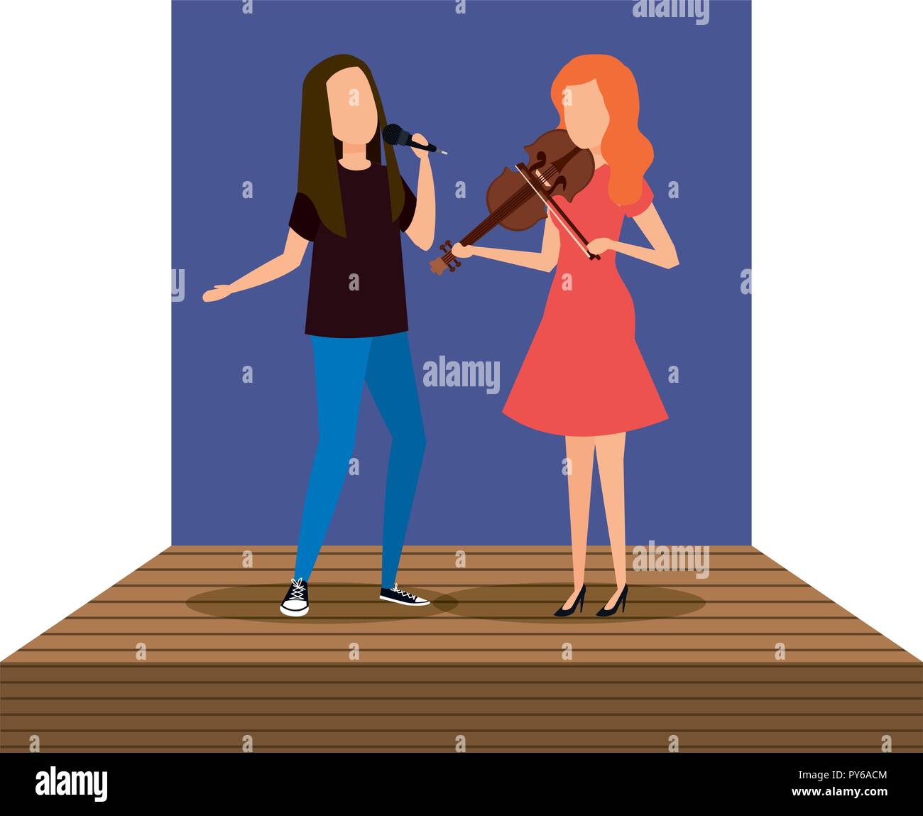 musical duet on stage avatars characters vector illustration design ...