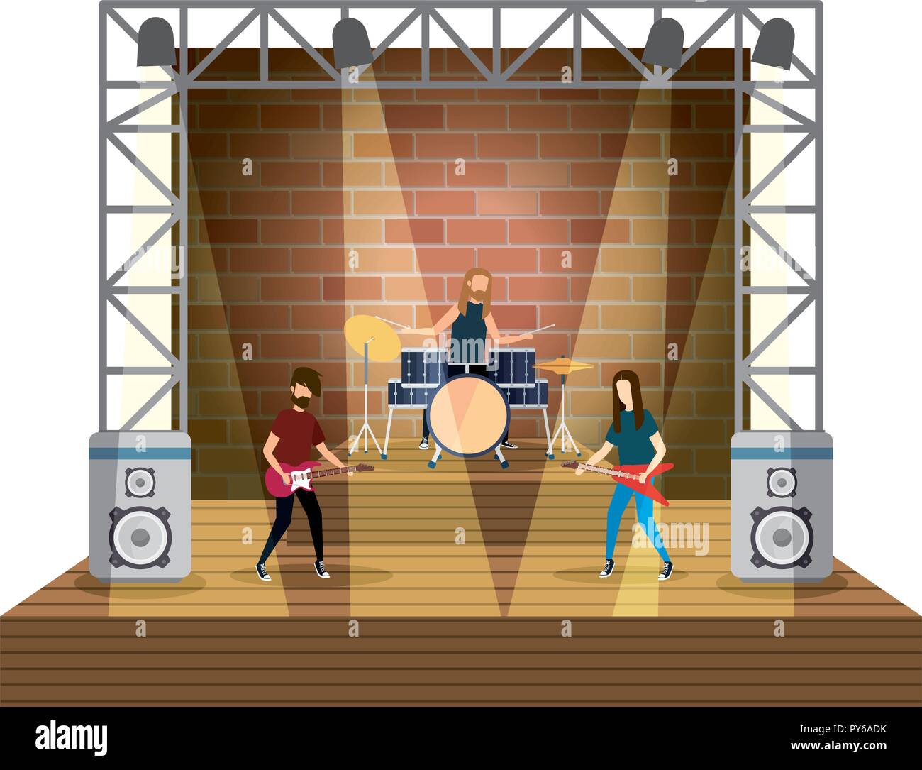 musical band on stage with lights vector illustration design Stock ...