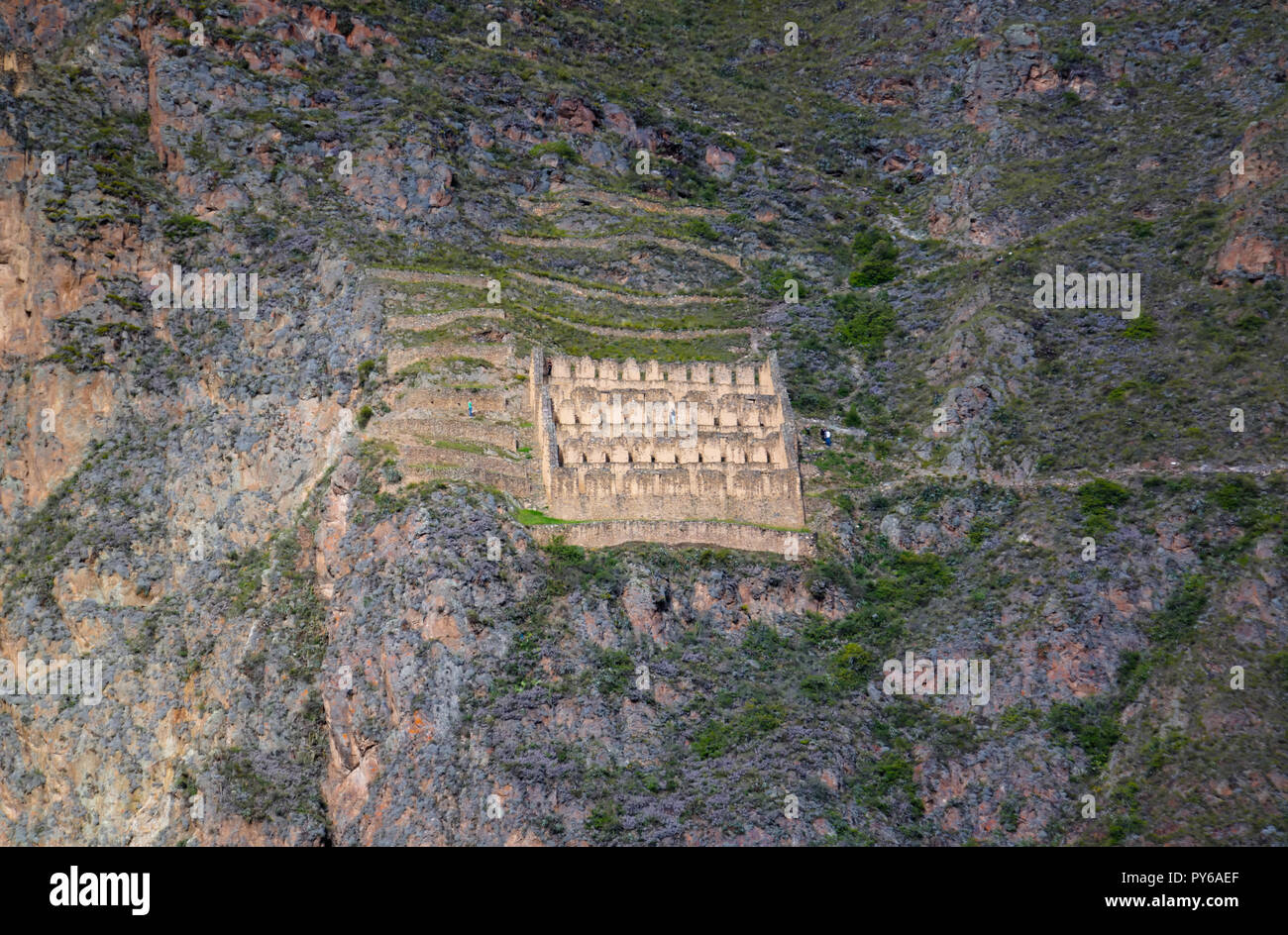 Pinkuylluna, Inca storehouses at Ollantaytambo archaeological site at ...