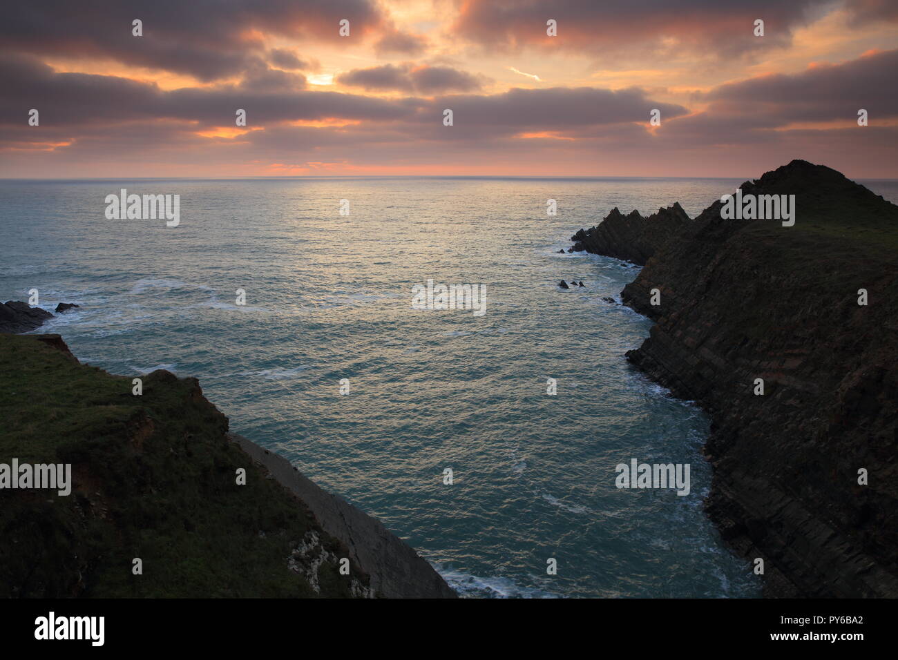 Sunset around Hartland Quay coast, North Devon, England, UK Stock Photo ...