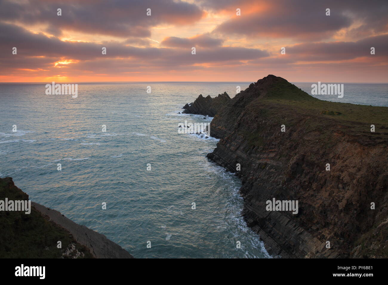 Sunset around Hartland Quay coast, North Devon, England, UK Stock Photo ...