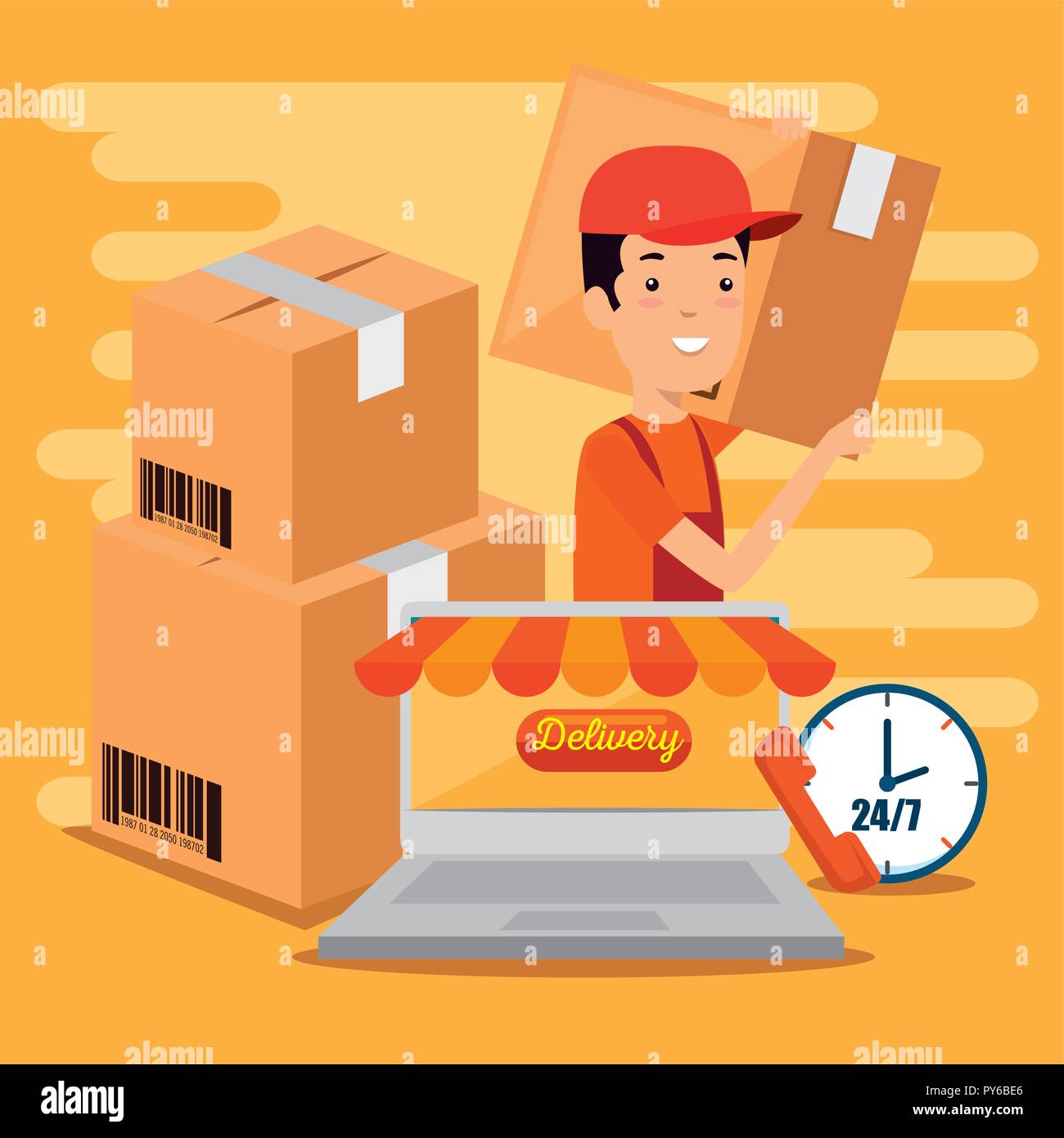 logistic services with laptop vector illustration design Stock Vector ...