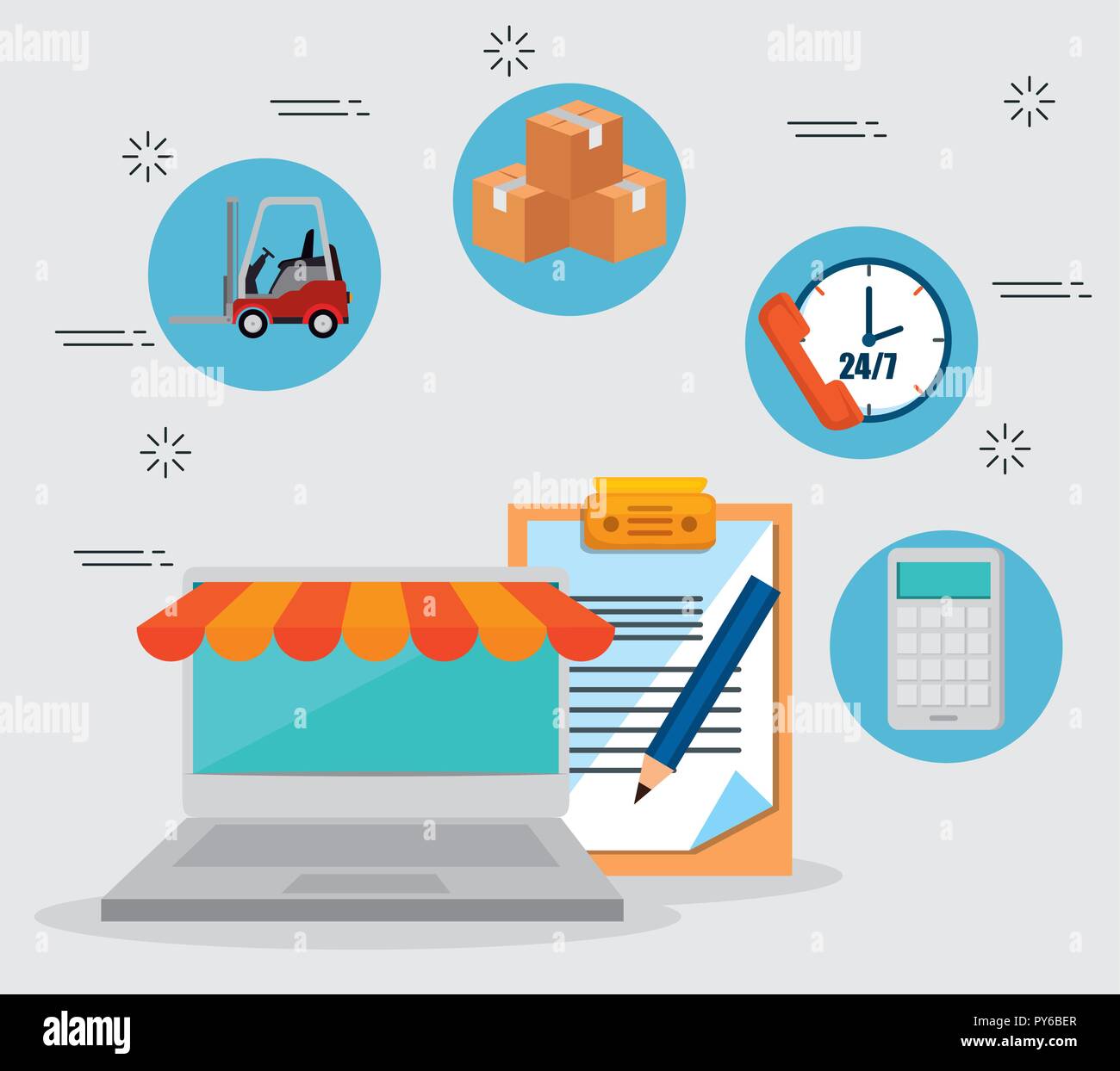 logistic services with laptop vector illustration design Stock Vector ...