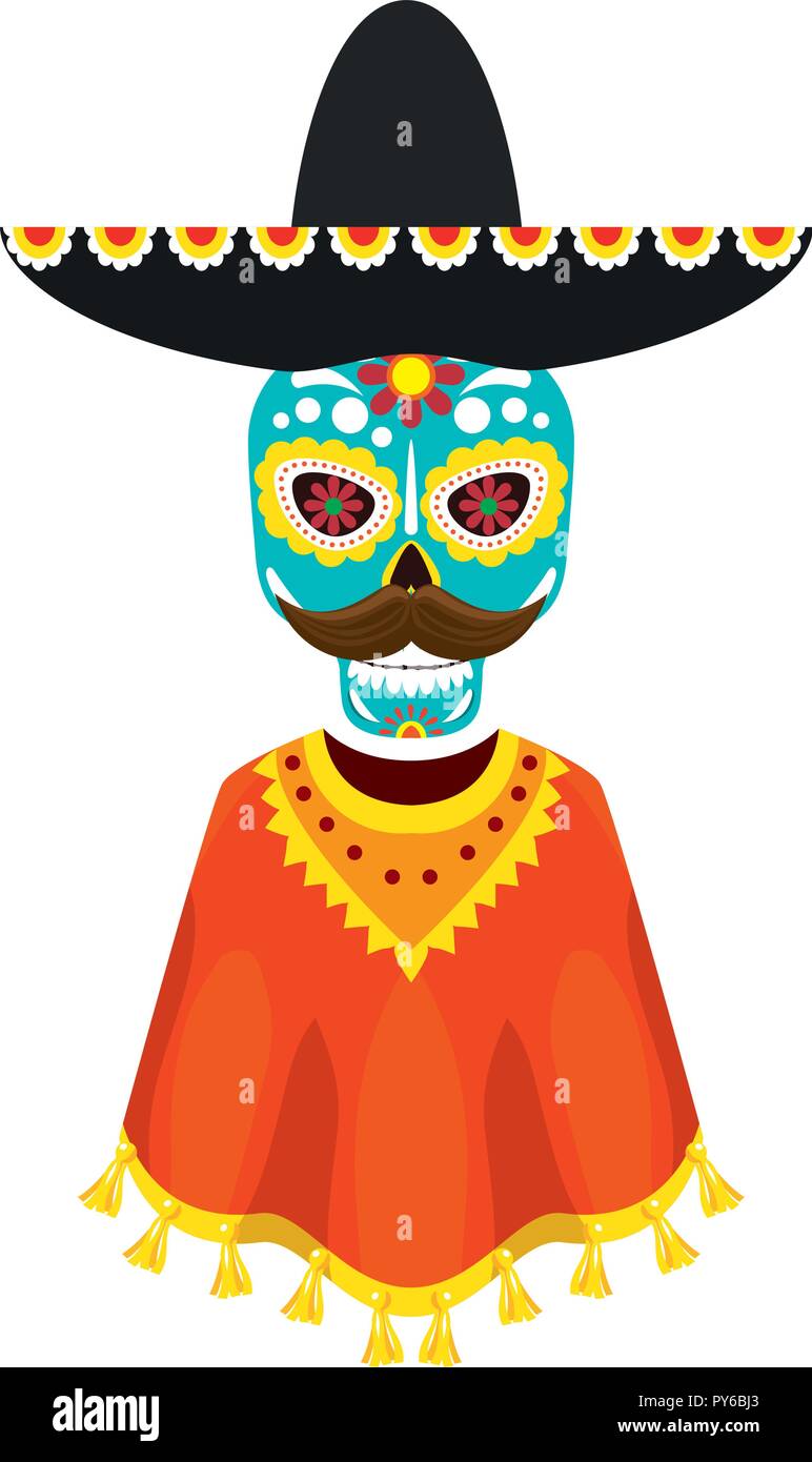 skull death with mexican poncho vector illustration design Stock Vector ...