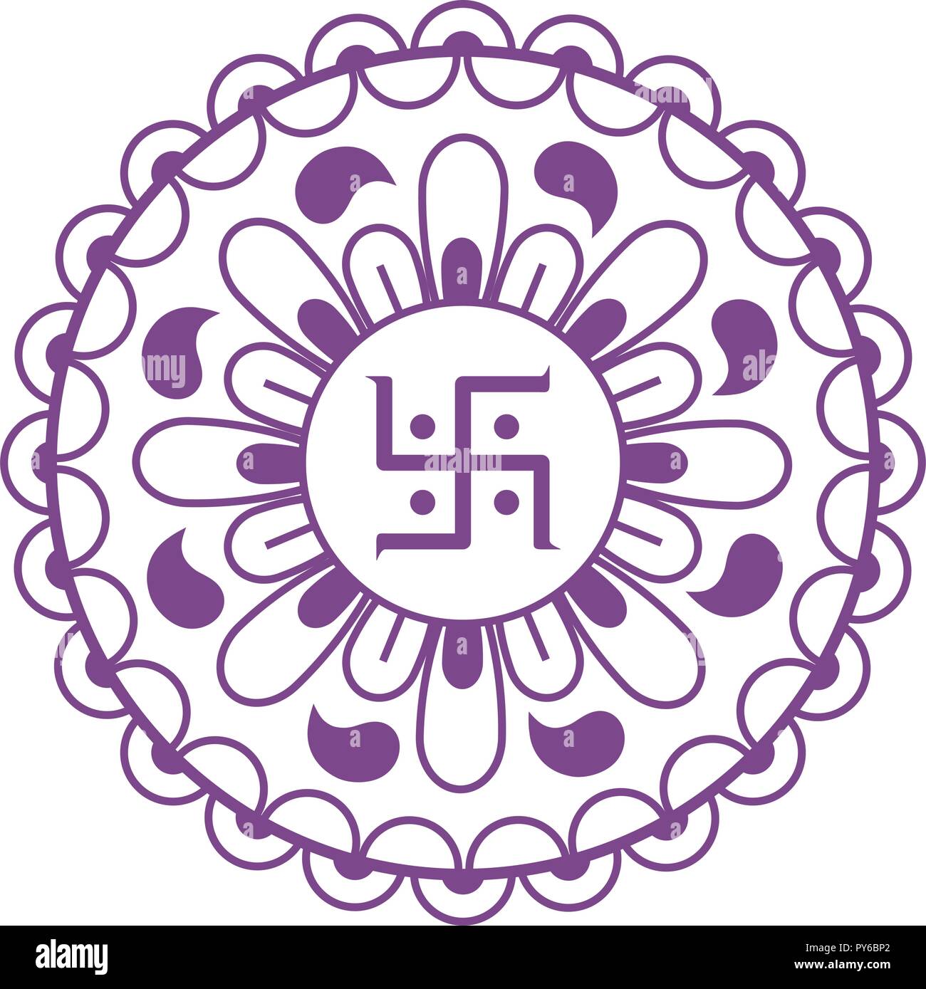 Mandala With Swastika Symbol Over White Background Vector Illustration