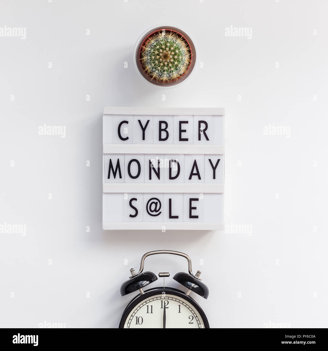 Creative Top view flat lay promotion composition Cyber Monday sale text ...