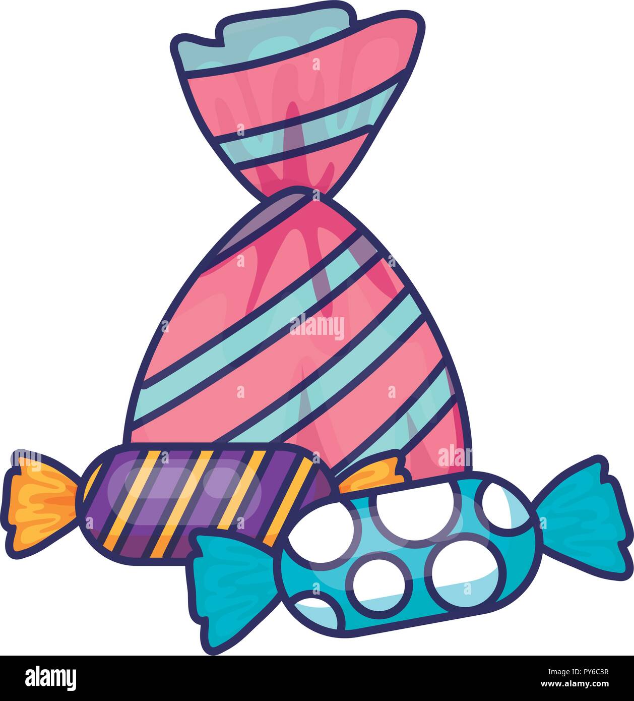 candy bag and candies over white background, colorful design. vector ...